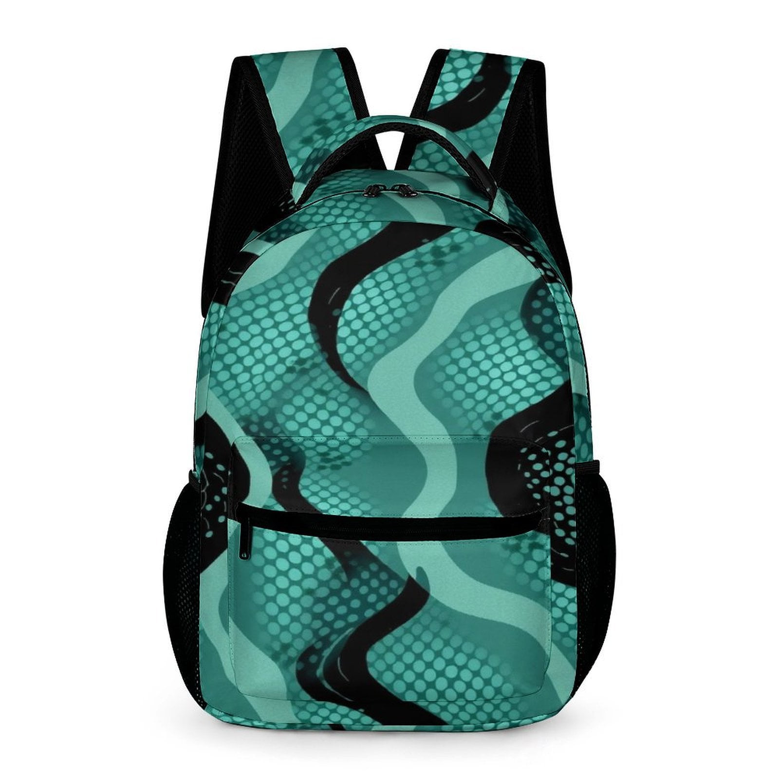 School Bags for Teenage Waterproof High School Backpack Women Teal Wavy Pattern Student Book Bag ...