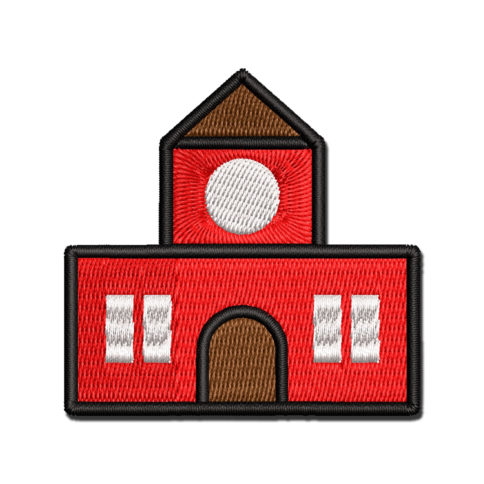 School Building Icon Applique Multi-Color Embroidered Hook & Loop Patch ...