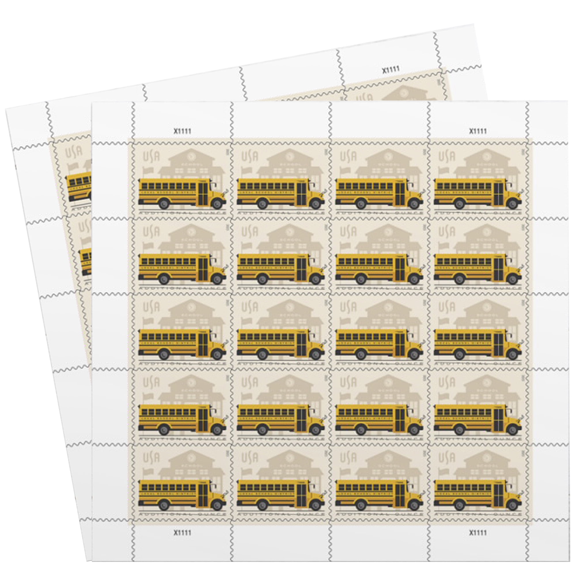 School Bus ADDITIONAL OUNCE USPS Postage Stamps 2 Sheets of 20 Students ...