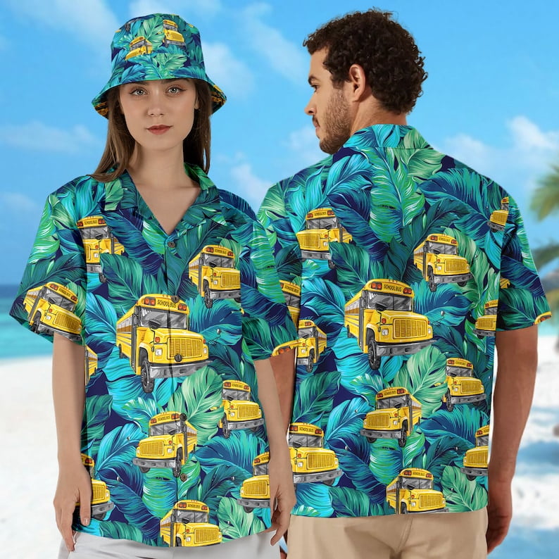 School Bus Back To School Hawaiian Shirt, Bus Tropical Pattern Hawaii ...