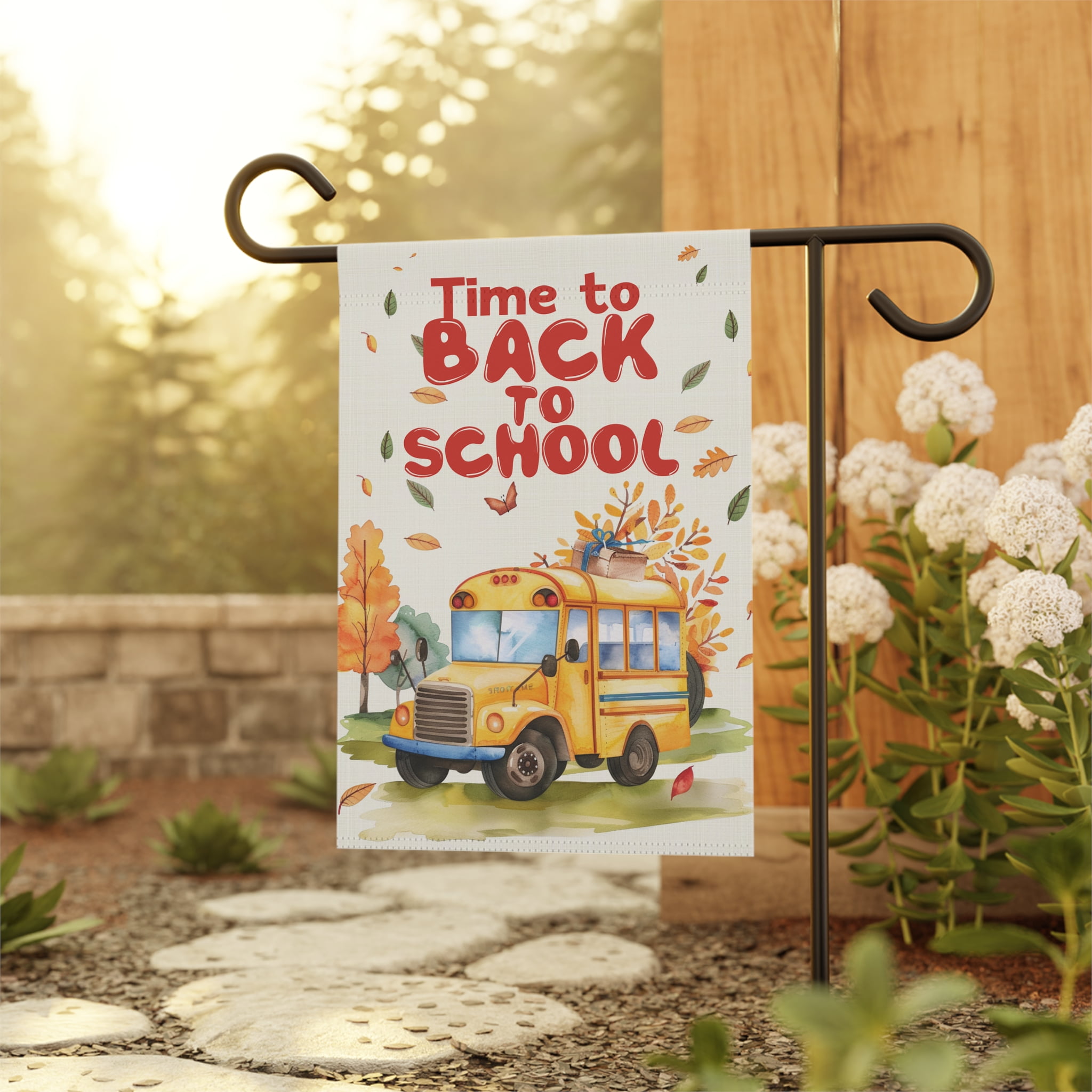 School Bus Back to School Flag, School First Day Welcome Peeps ID-0708 ...