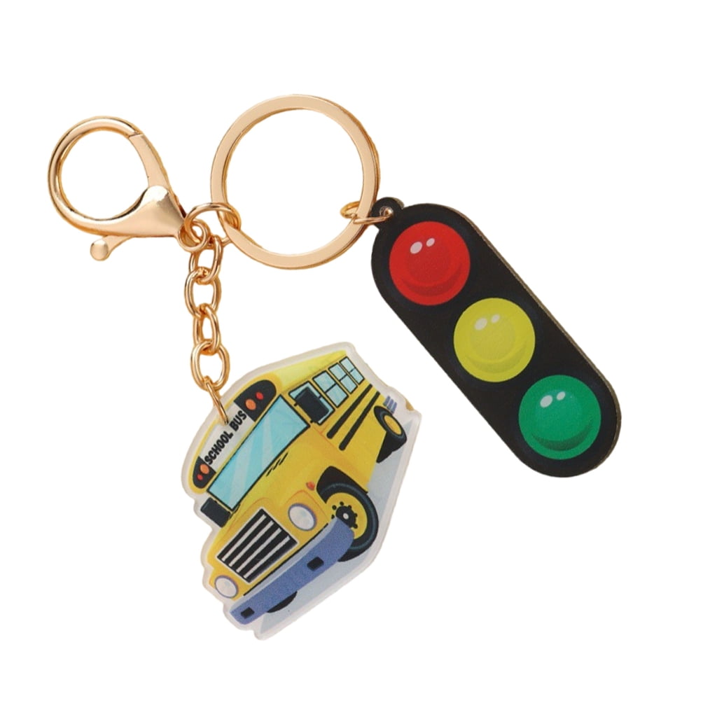 School Bus Bag Charm Pendant Traffic Light School Bus keychains Keyring ...
