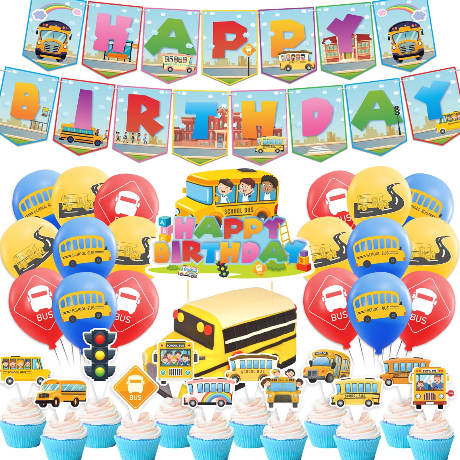 School Bus Birthday FEV6 Party Decorations School Bus Party Includes ...