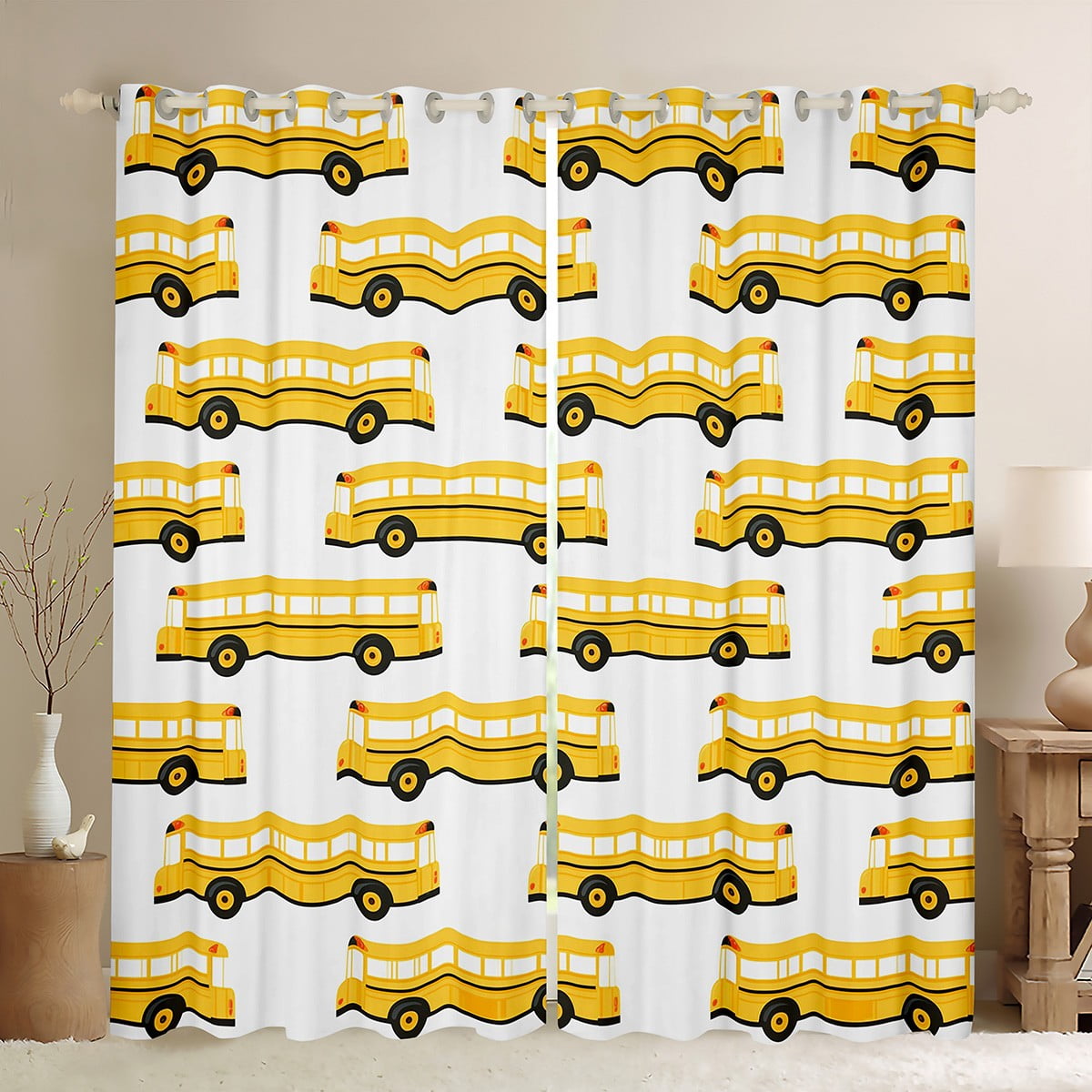 School Bus 30%-50% Blackout Curtains Educational Themed Curtains Yellow ...