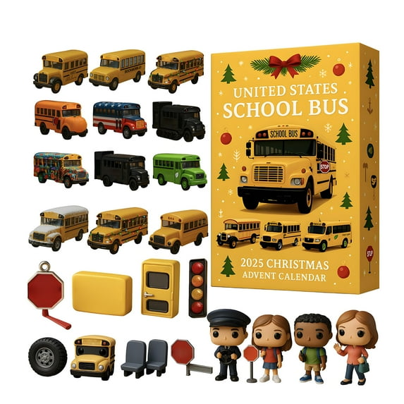 School Bus Christmas Countdown Calendar, 24-Pack School Bus Themed 2D ...