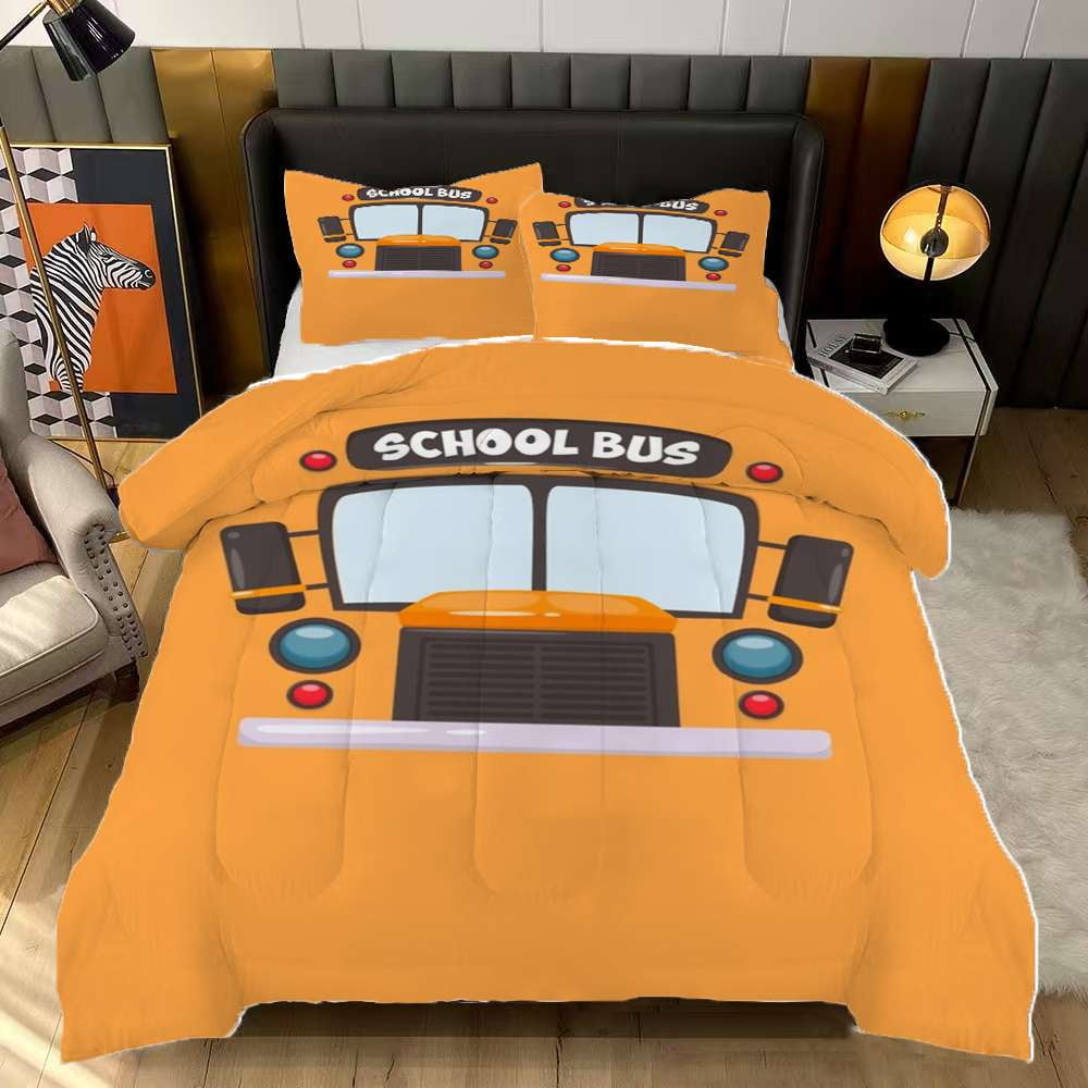 School Bus Comforter Set Full Size Bedding Set For Travl Bedroom Decor ...