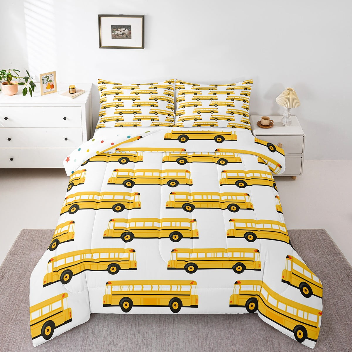 School Bus Comforter Set Twin Size Educational Themed Bedding Yellow ...