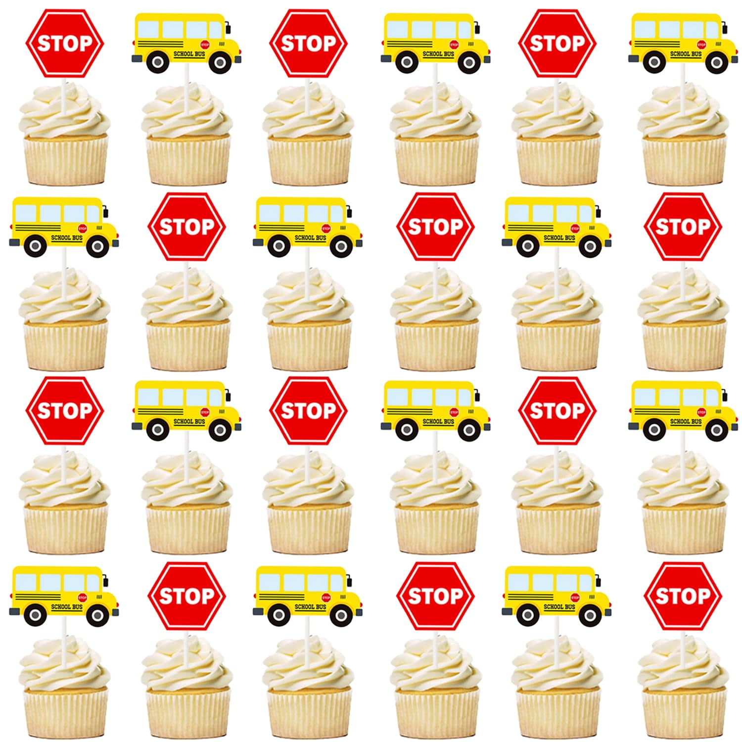 School Bus Cupcake Toppers 24Pcs Back to School Party Decorations ...
