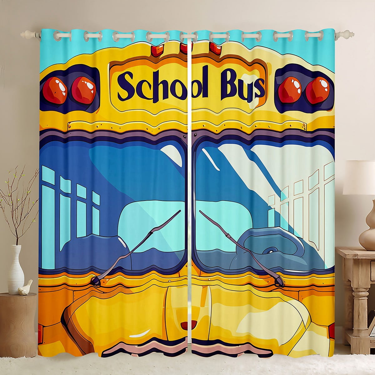 School Bus Curtains Cartoon Vehicle 30%-50% Blackout Curtains ...