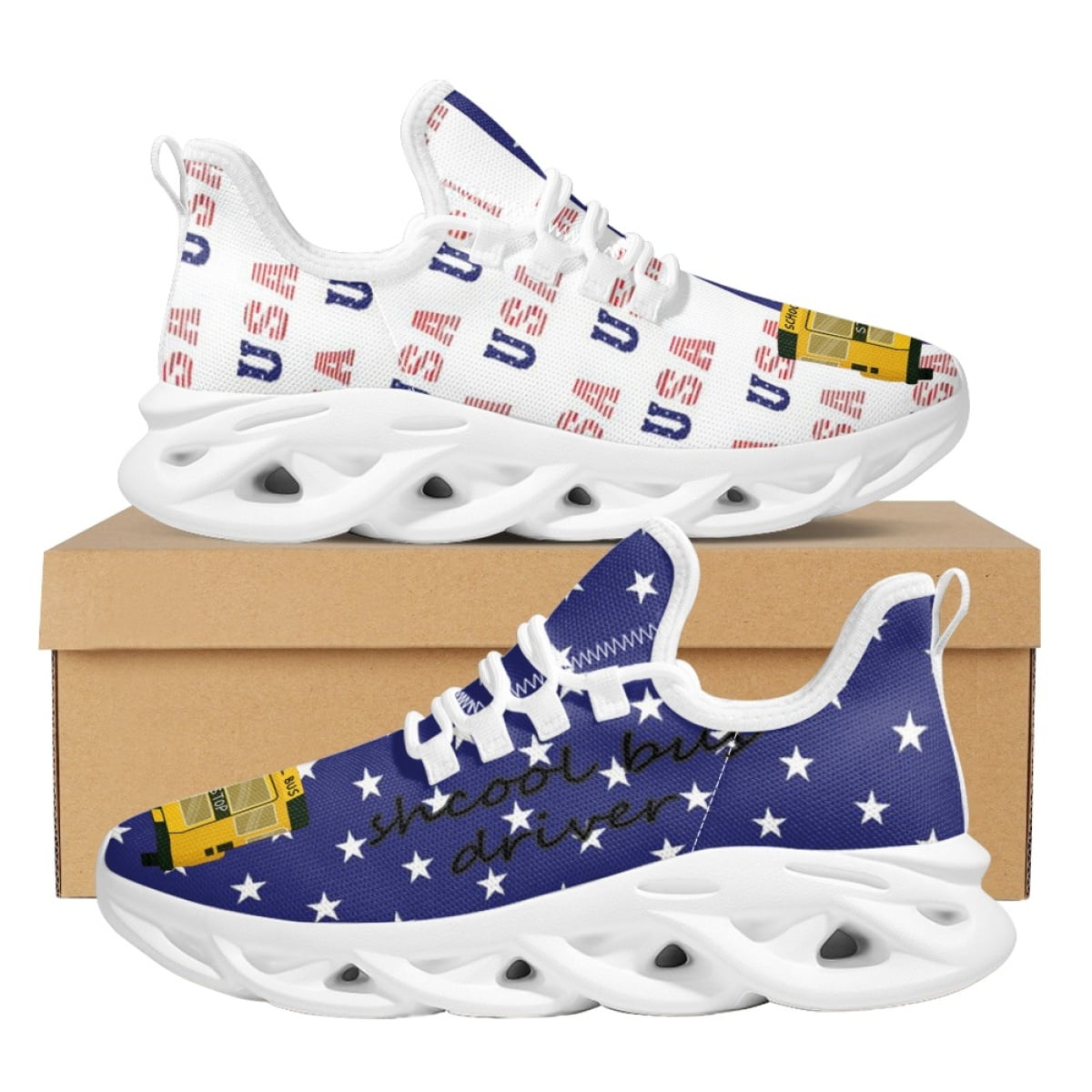 School Bus Driver Design Comfortable Mesh Shoes American Flag Printing ...