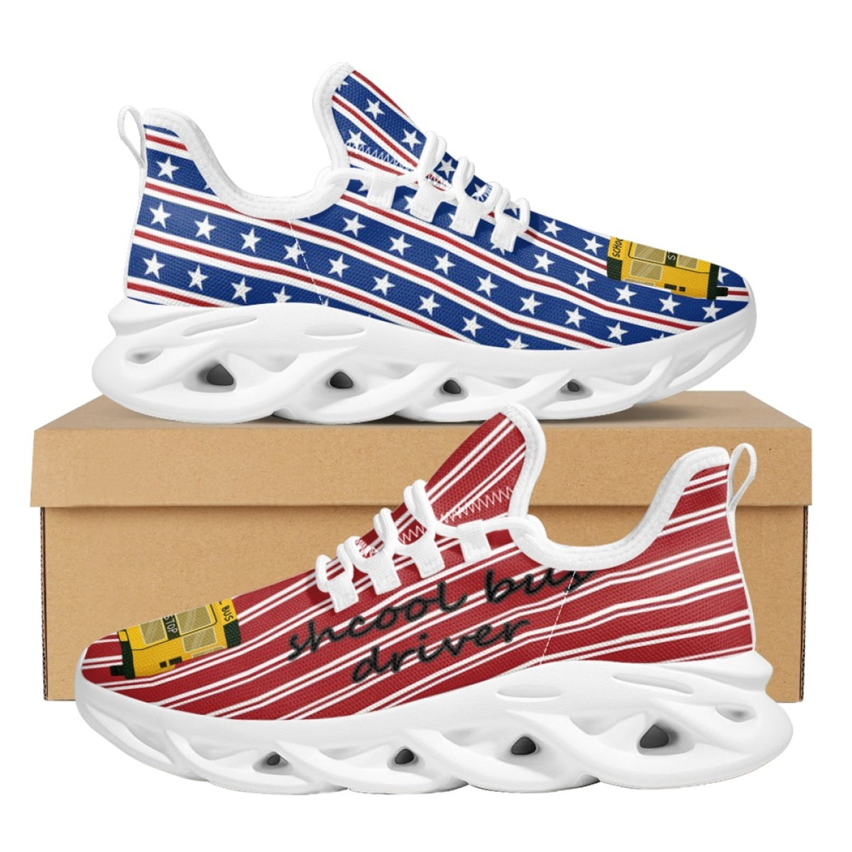 School Bus Driver Design Comfortable Mesh Shoes American Flag Printing ...