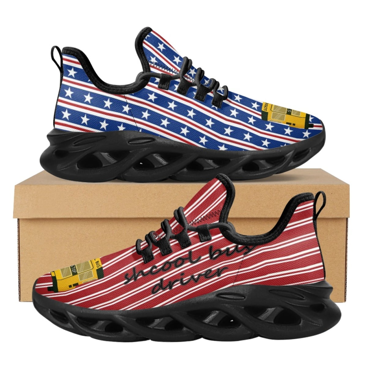 School Bus Driver Design Comfortable Mesh Shoes American Flag Printing ...