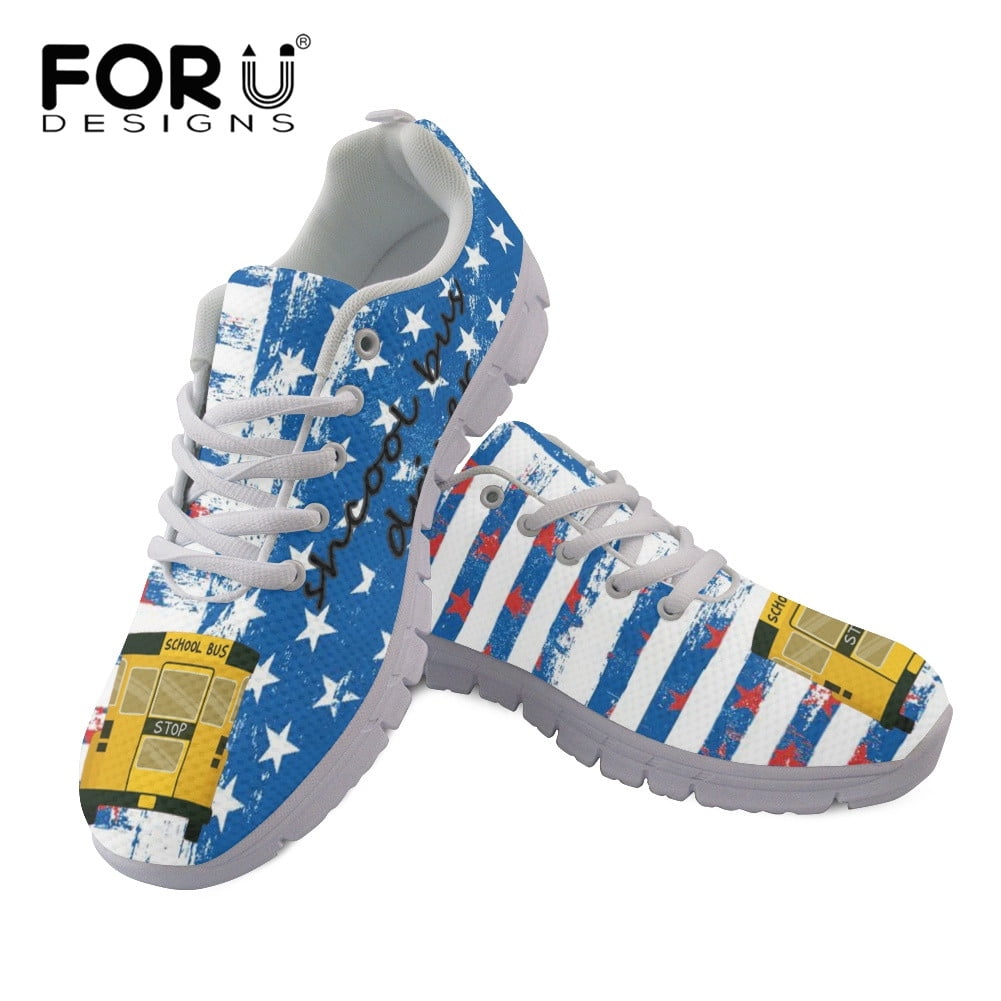 School Bus Driver Pattern Woman American Flag Print Woman Flats Lace Up ...