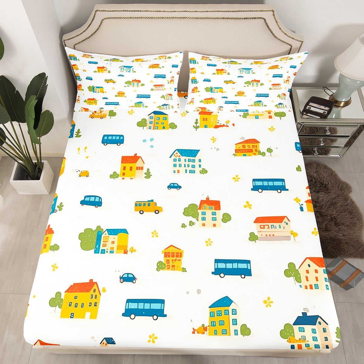 School Bus Fitted Sheet Queen Size,Public Transportation Truck Car ...