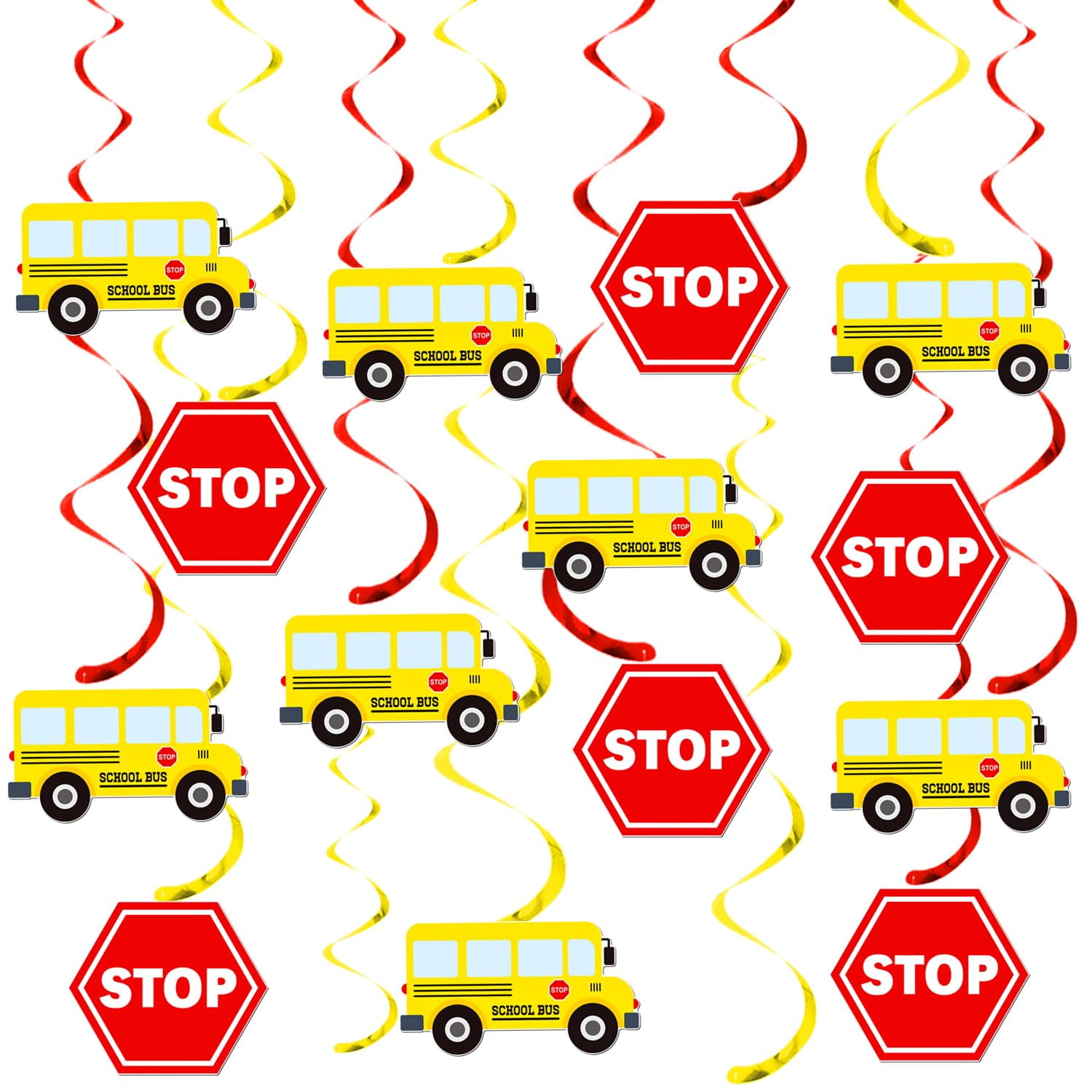 School Bus Hanging CORNET Swirls Wheels On The Bus Birthday Decorations ...