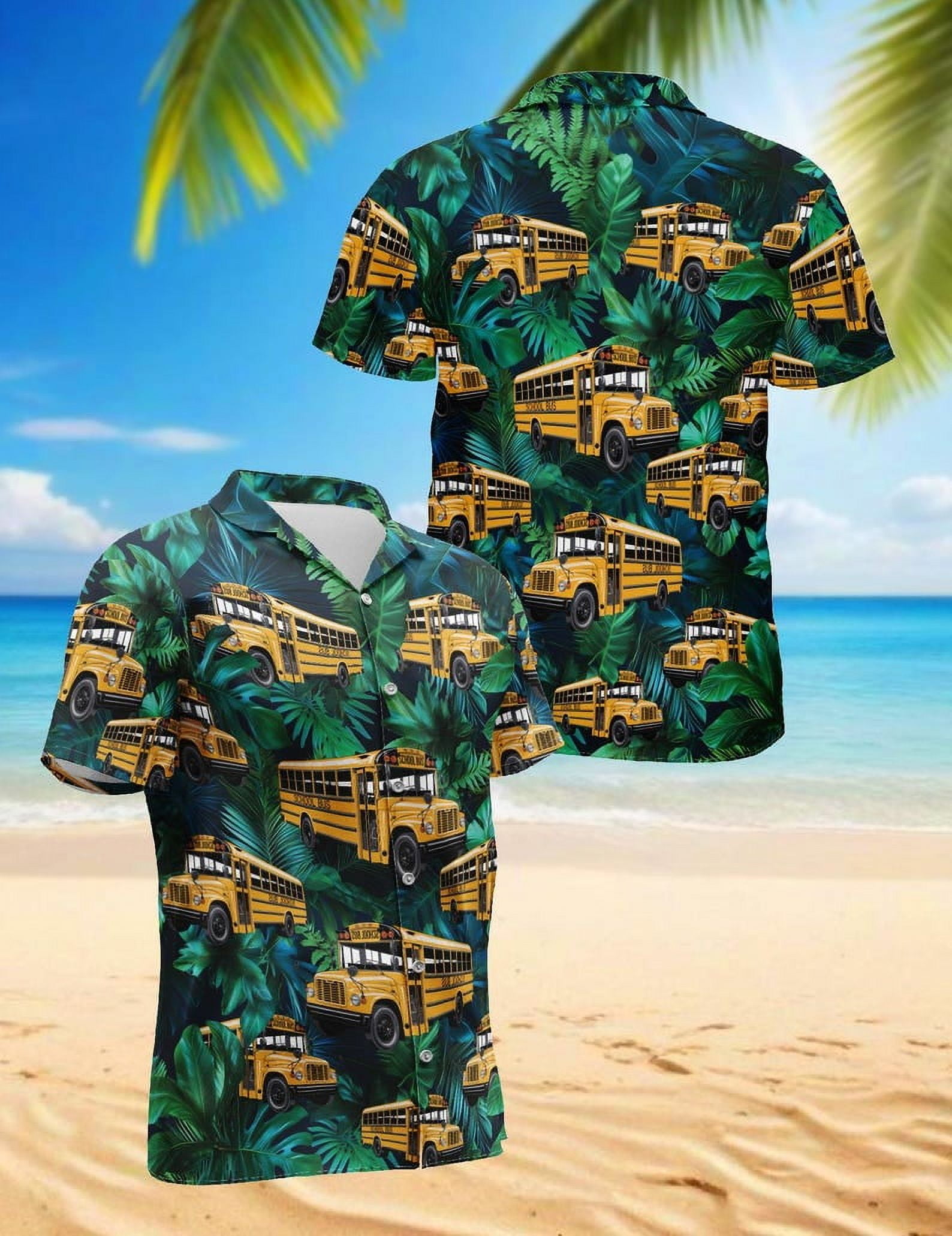 School Bus Hawaiian Shirt For Men, Tropical Vacation Shirt, Lightweight ...