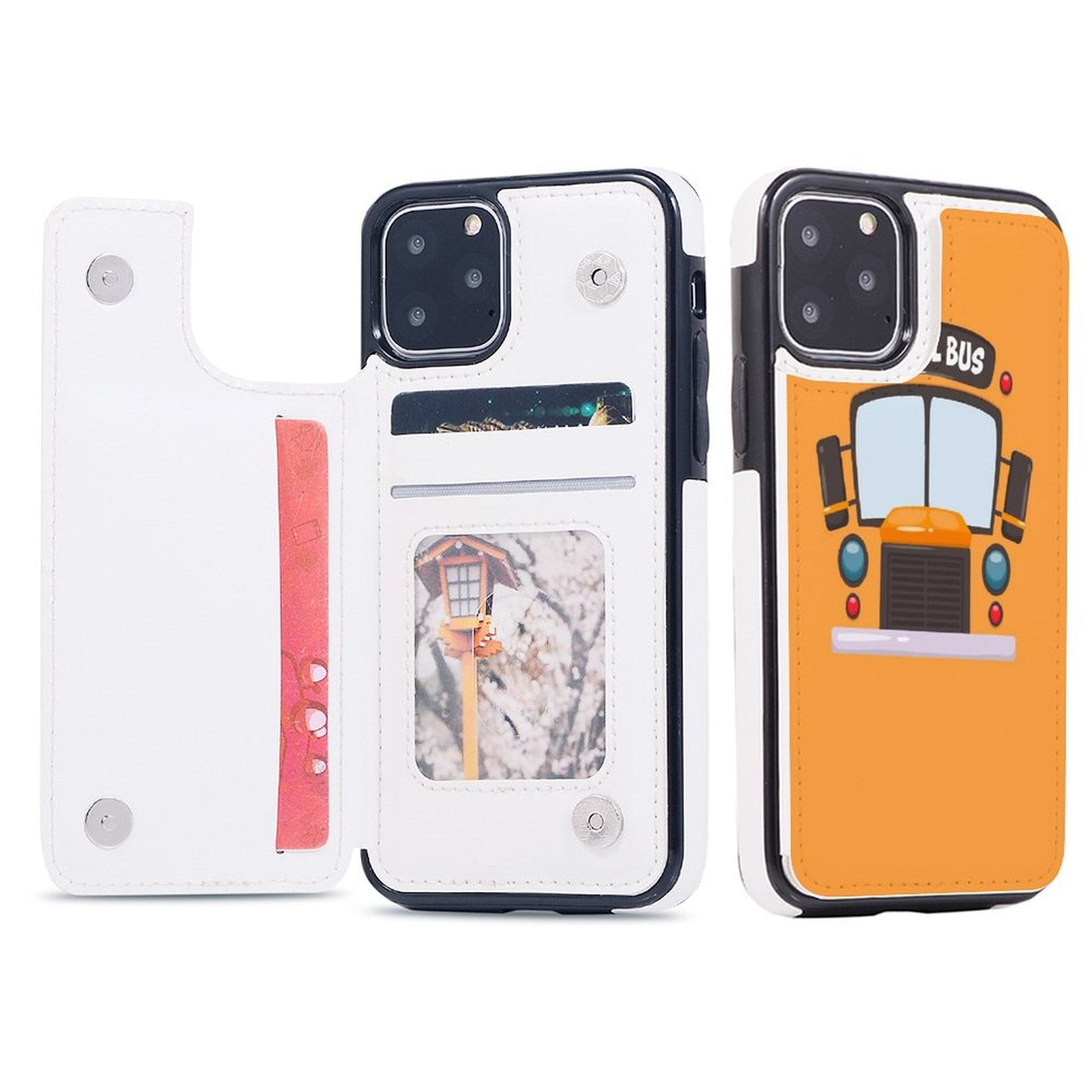 School Bus Leather Wallet Case for iPhone 16 15 14 13 12 11 Pro Max ...