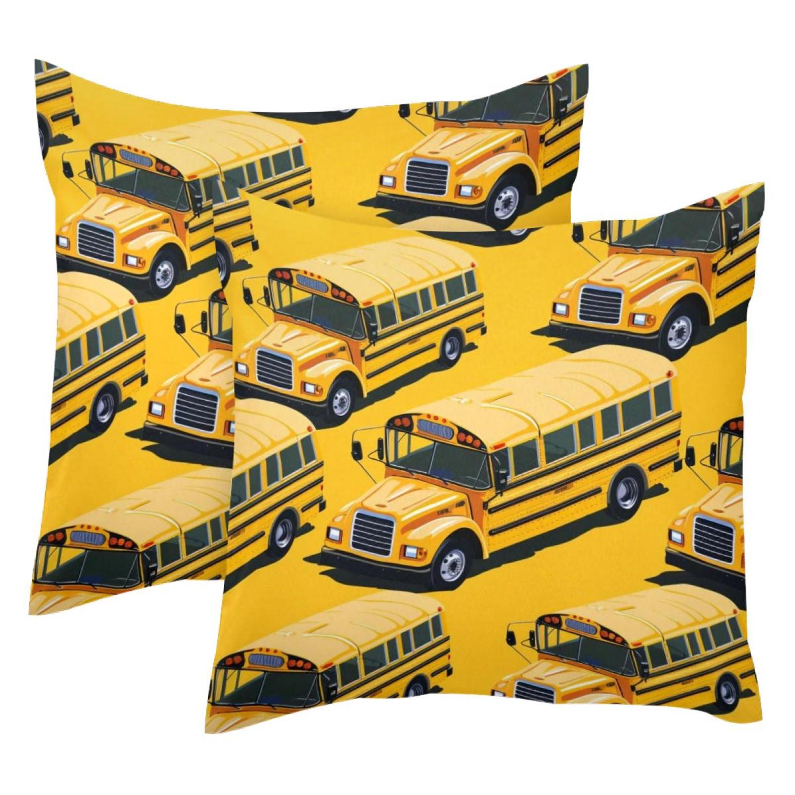 School Bus Pack of 2 Pillow Covers 18x18 Inch, Farmhouse Throw Pillow ...