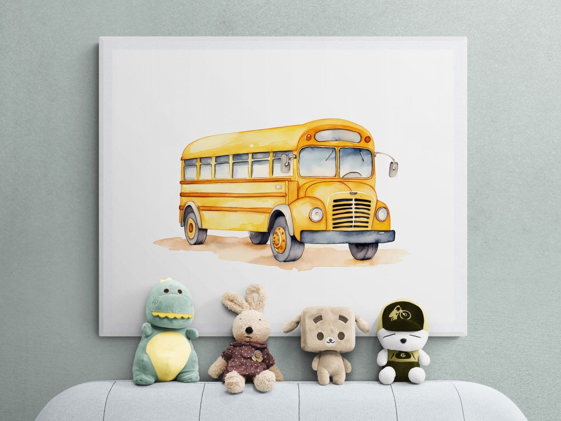 School Bus Print, Bus Poster, Yellow Bus Print, Automotive Wall Art ...