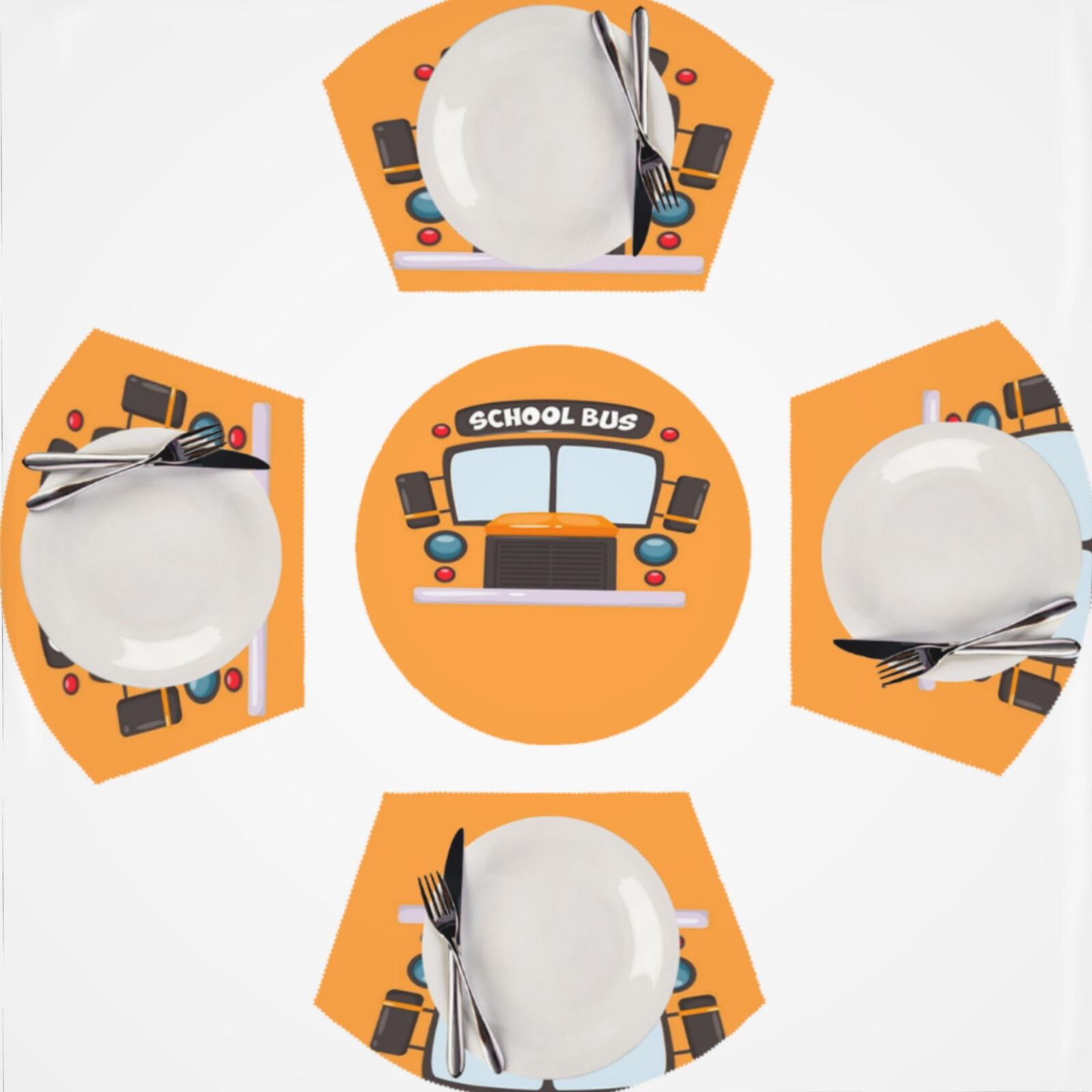 School Bus Round Table Placemats Set Of 5 Wedge Table Mats Washable ...