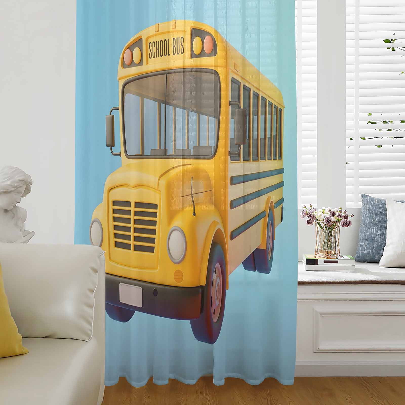 School Bus Semi Sheer Curtains Drapes for Living Room,Bedroom,French ...