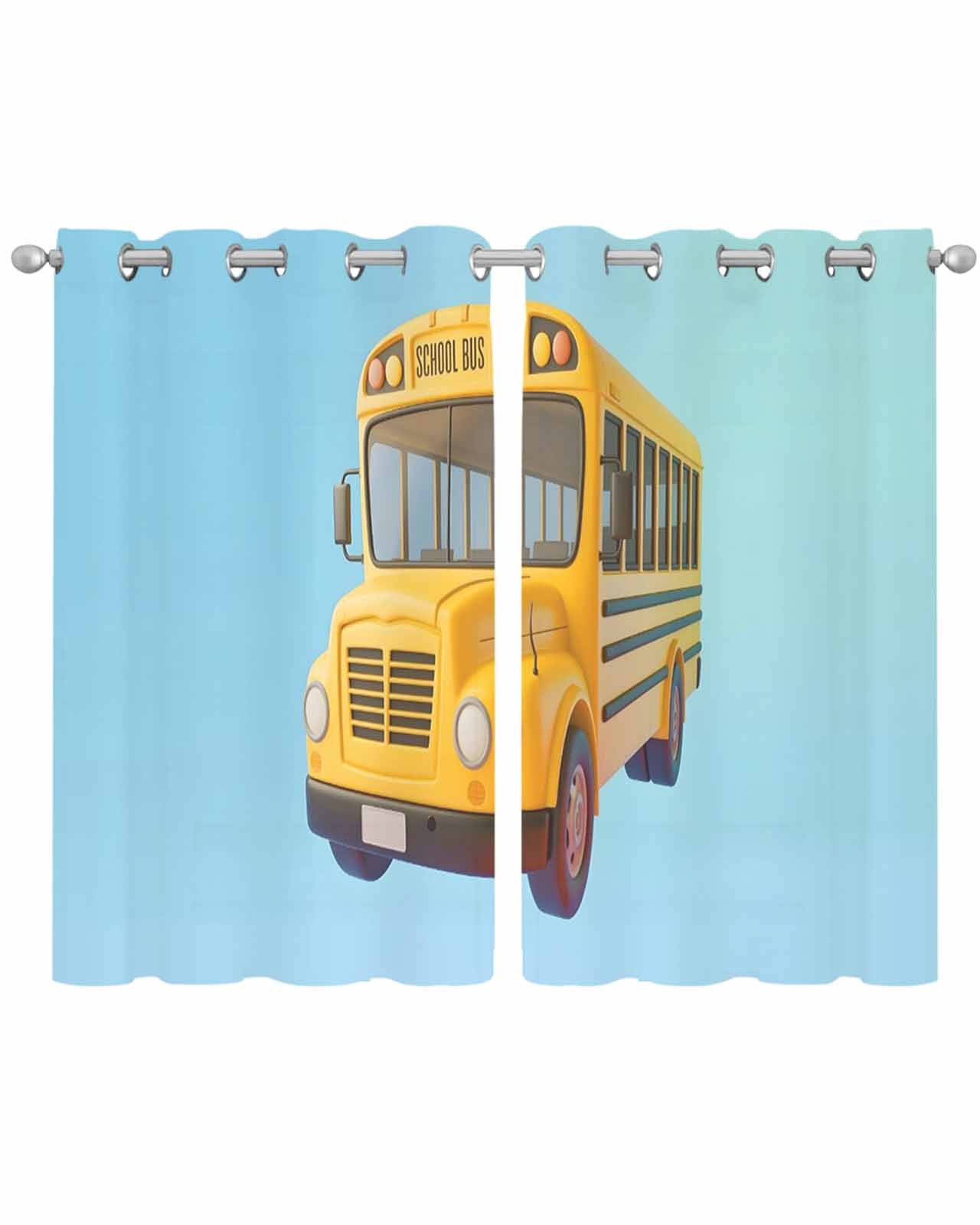 School Bus Sheer Curtains 39 Inch Length 2 Panels Set for Living Room ...