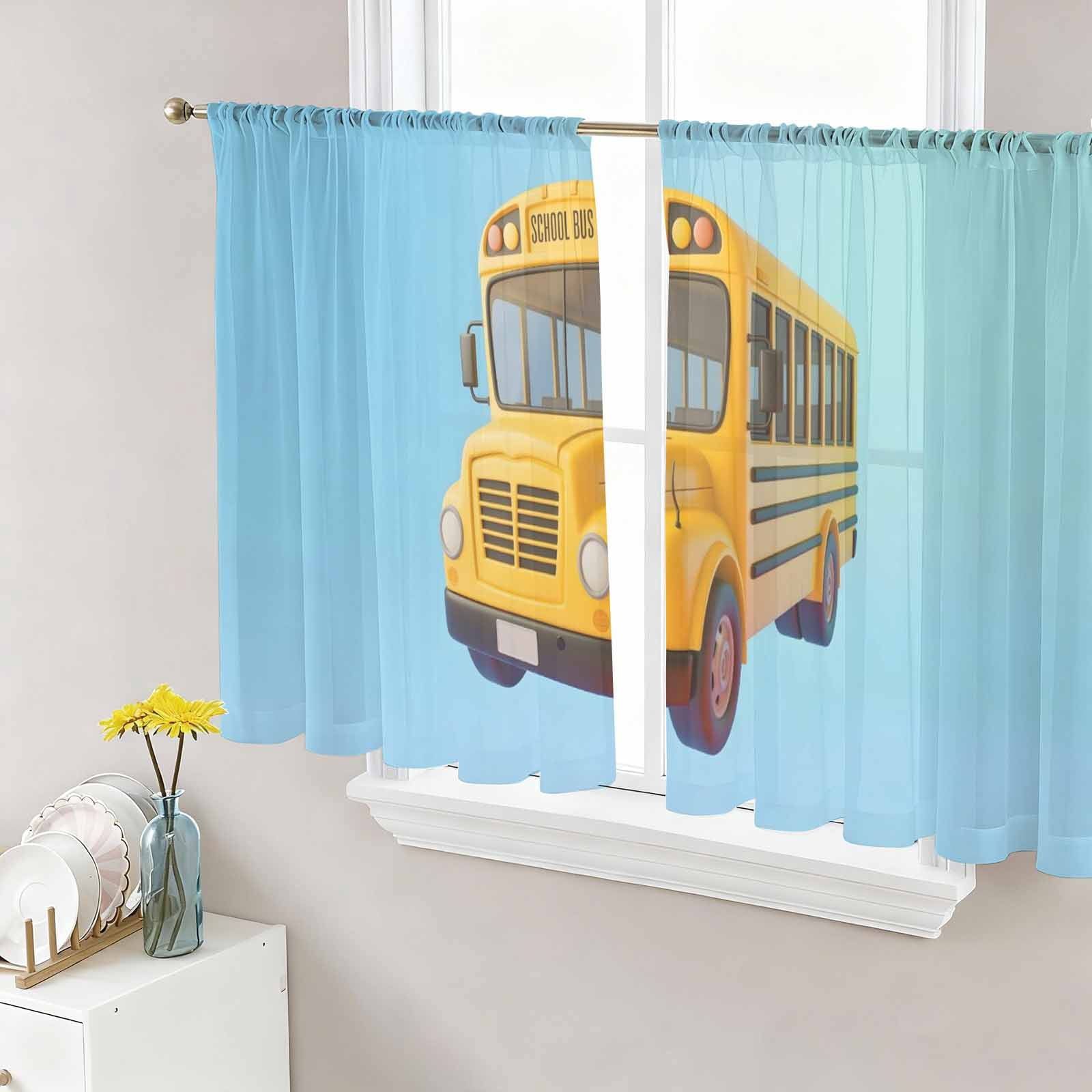 School Bus Sheer Curtains 45 Inch Length 2 Panels Set Window Treatments ...