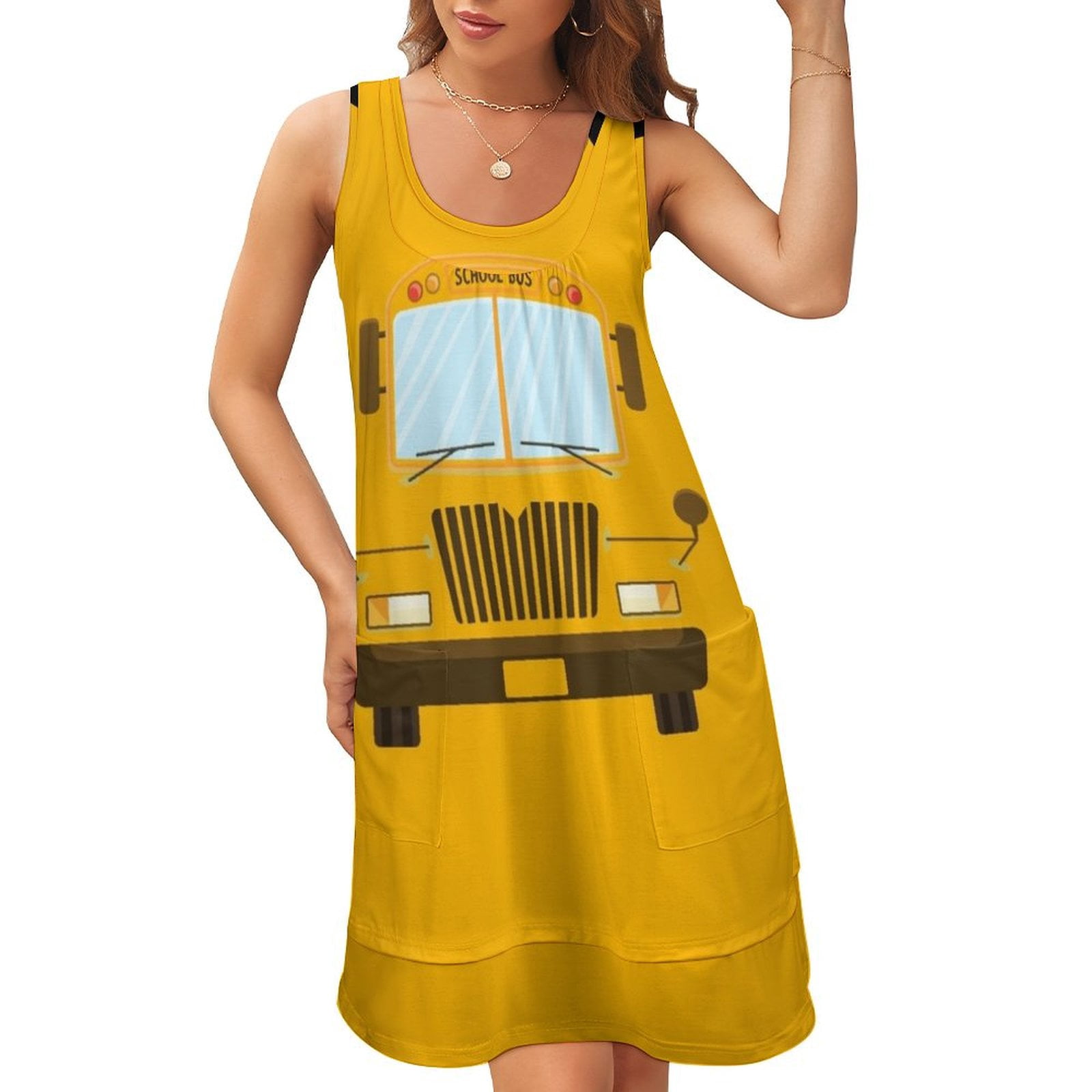 School Bus Simple and easy Halloween Costume Sleeveless U-Neck Fake Two ...
