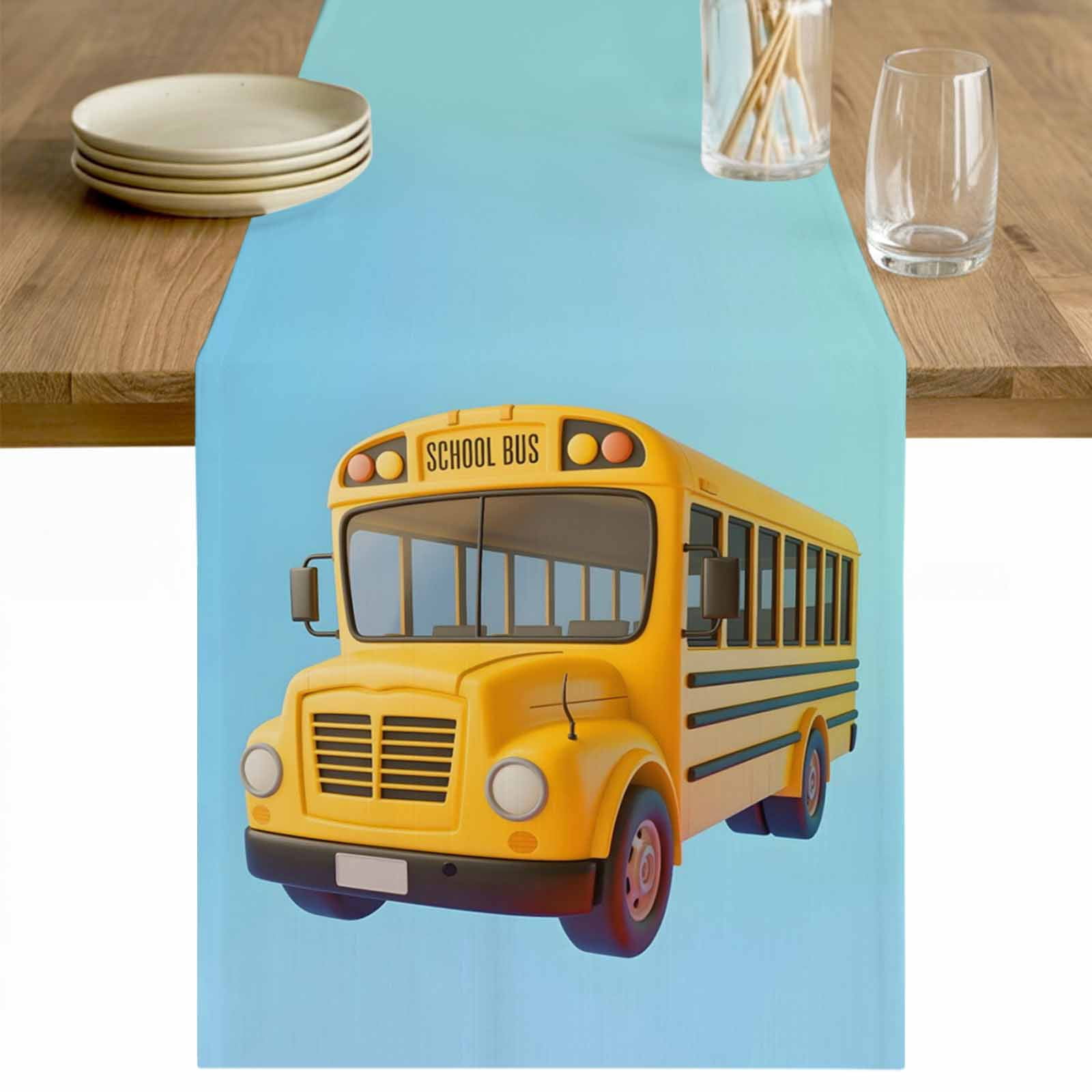 School Bus Table Runner - 120 Inch Long Cartoon Funny Yellow ...