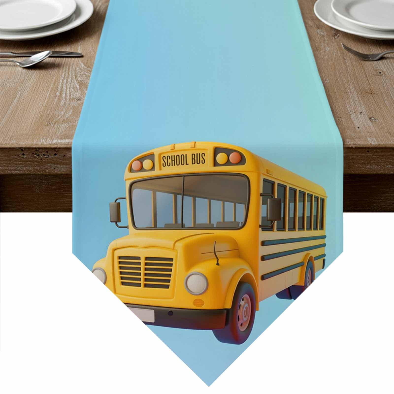School Bus Table Runner Linen Burlap Table Runner 72 Inches Long ...