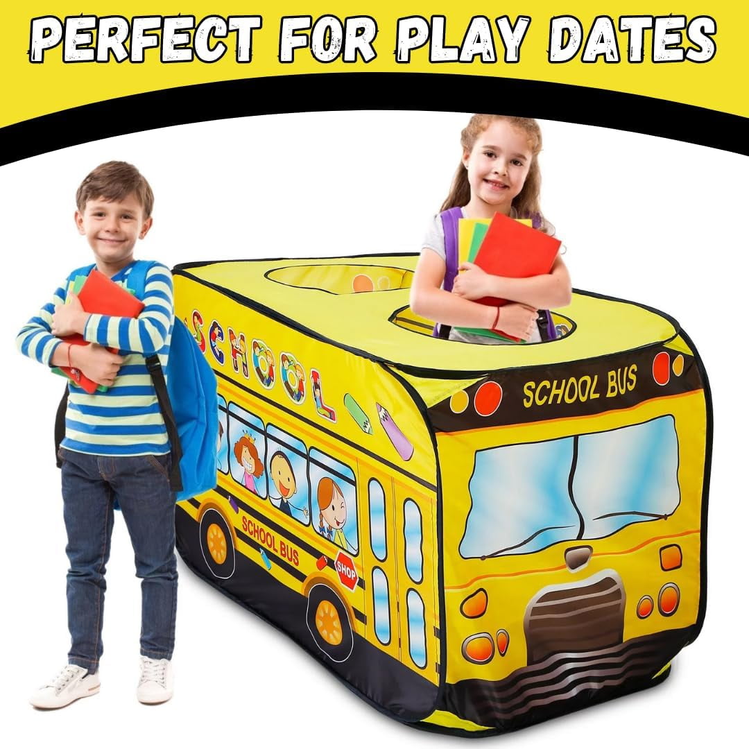 Indoor Pop Up School Bus Tent with Carry Bag, Kids Playhouse with 2 ...