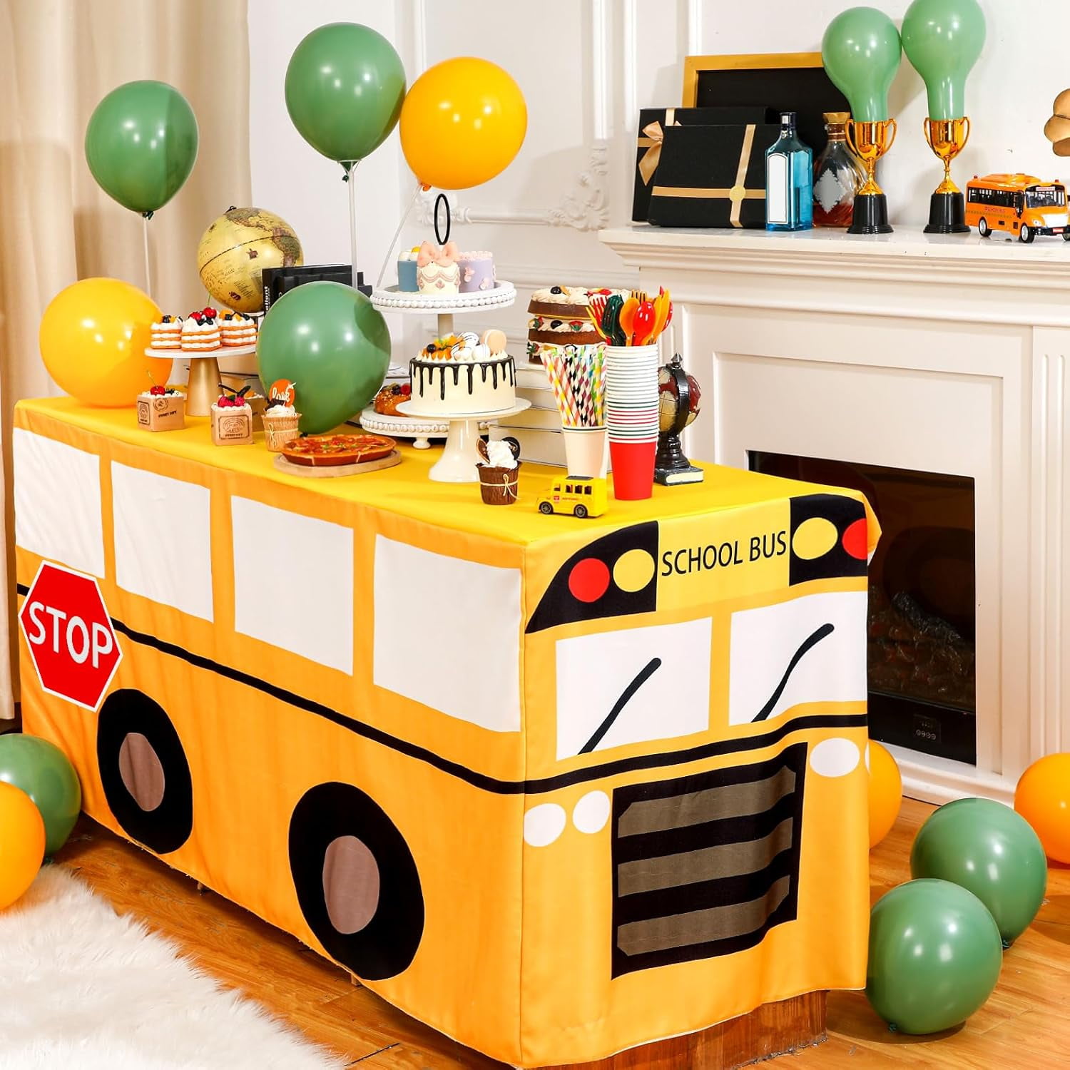 School Bus Theme Party Tablecloth (with Realistic School Bus Design ...
