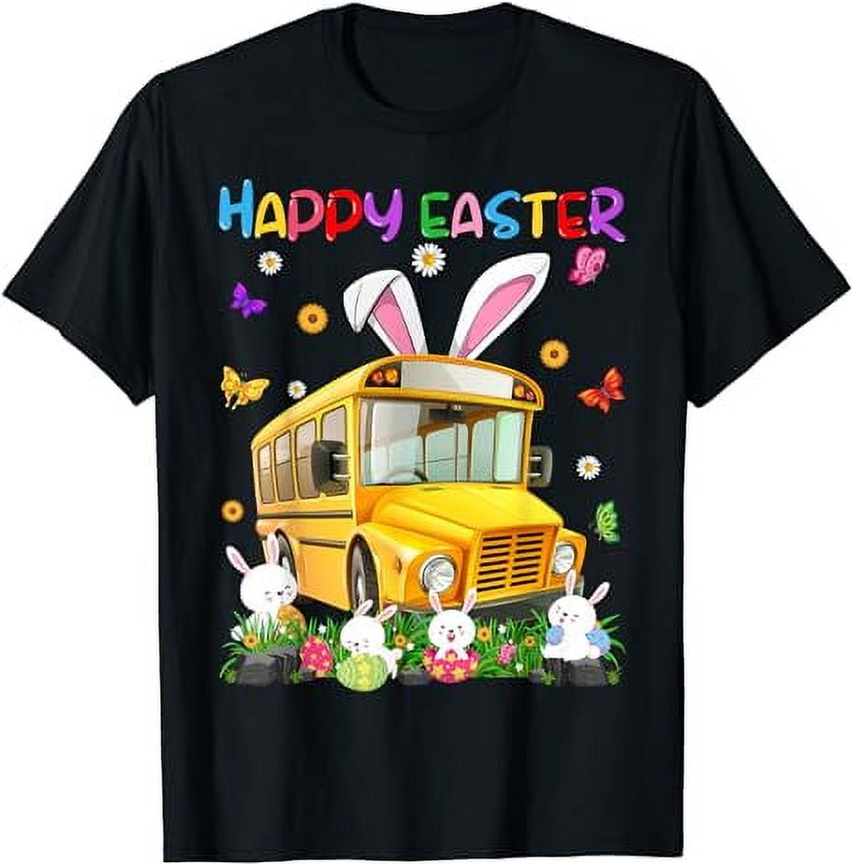School Bus With Bunny Ears Bunnies & Easter Eggs Easter Day T-Shirt ...