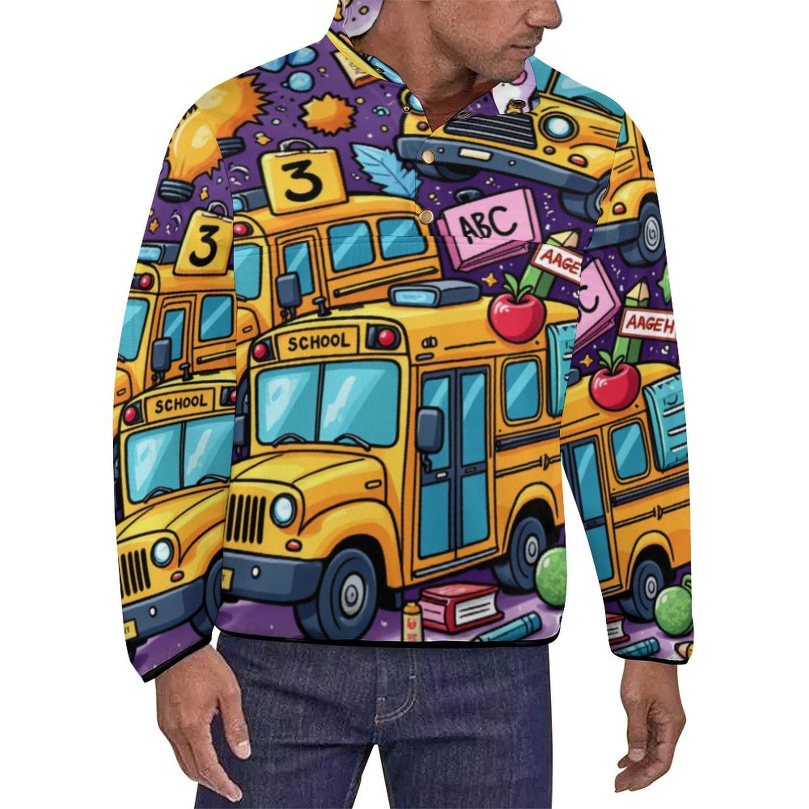 School Buses, Education, Learning, Art Men's Stand Collar Sweater Long ...