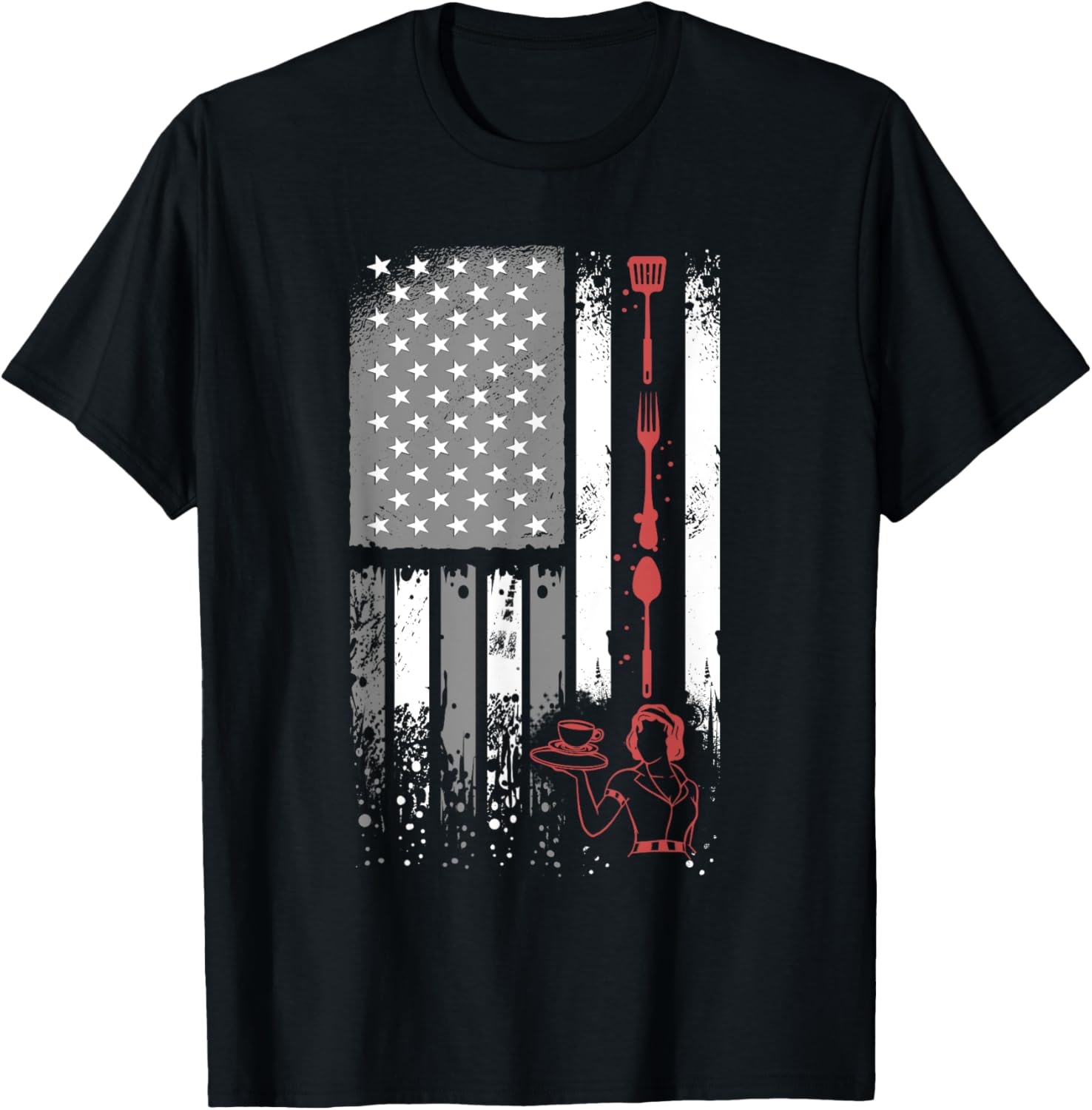 School Cafeteria Food Dinner - US Flag Lunch Lady T-Shirt - Walmart.com