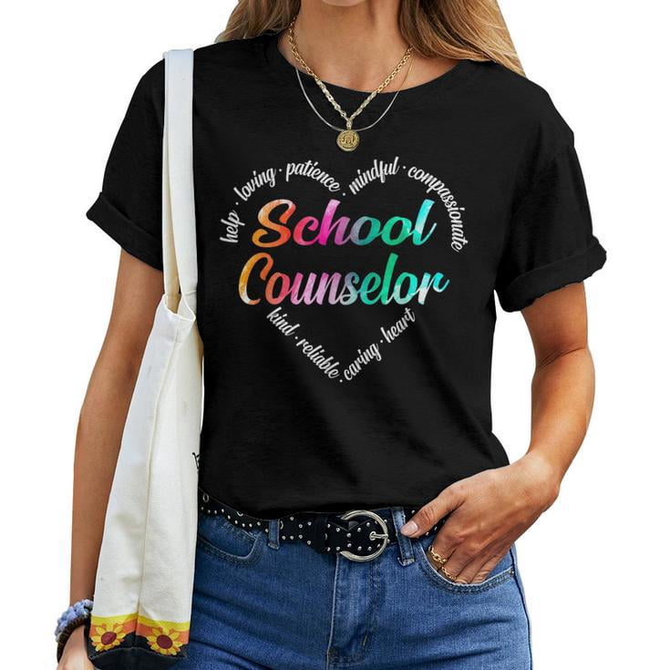 School Counselor Heart Word Cloud Watercolor Rainbow Women T-Shirt ...