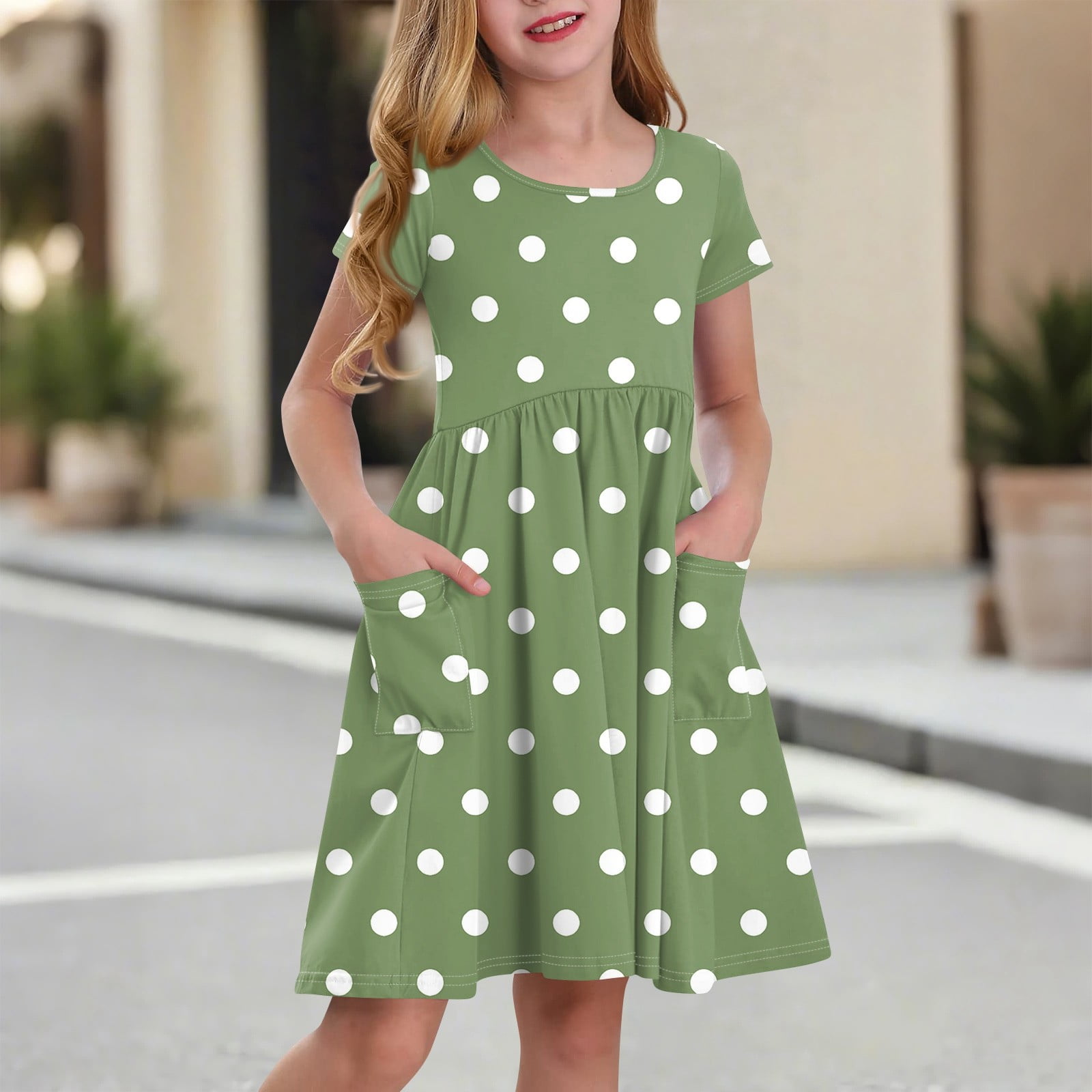 School Dresses for Girls Twirly A-Line Short Sleeve T-Shirt Dress Swing ...