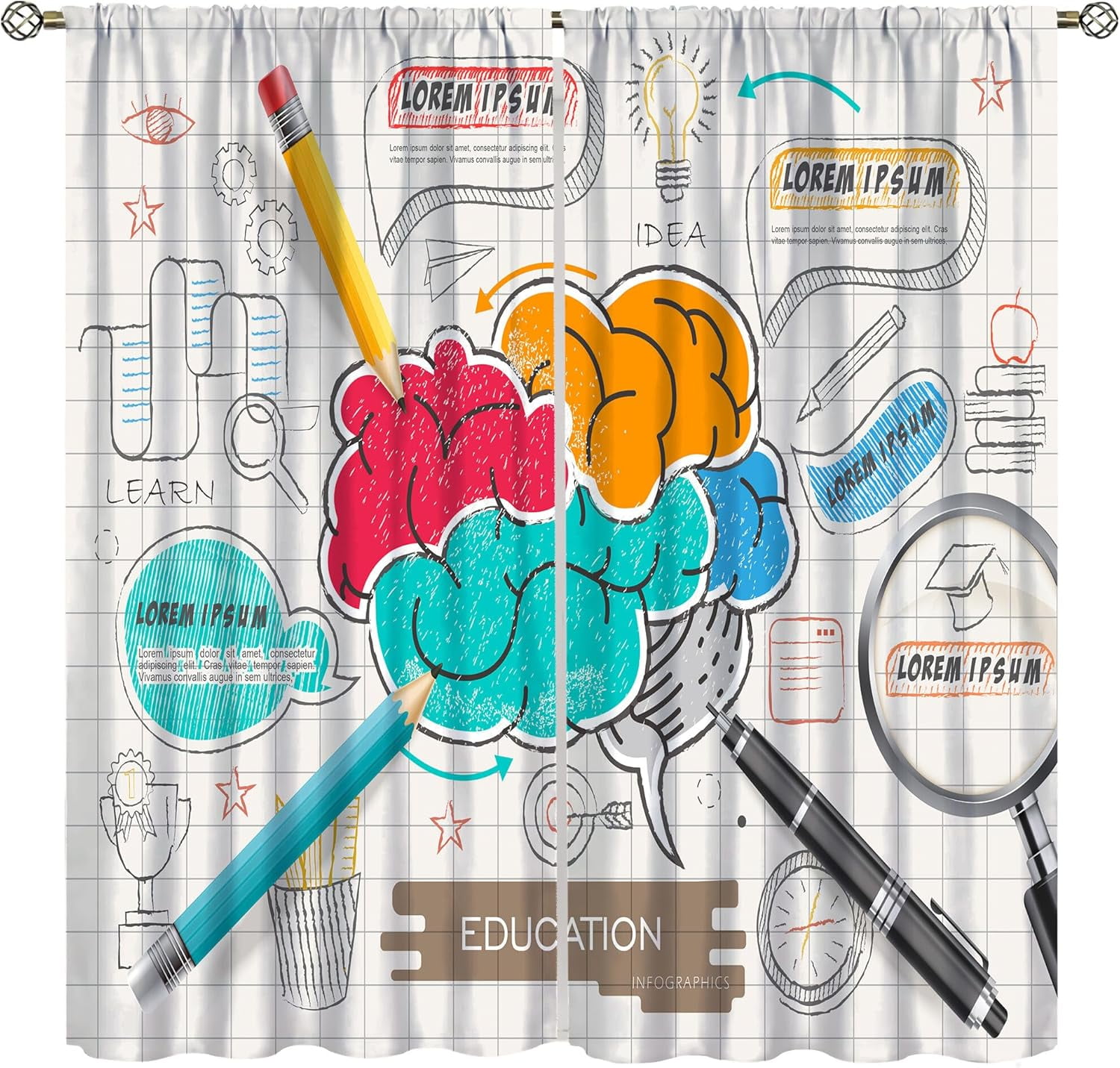 School Eco Formula Curtains,Doodle style Students Geometric Pattern ...