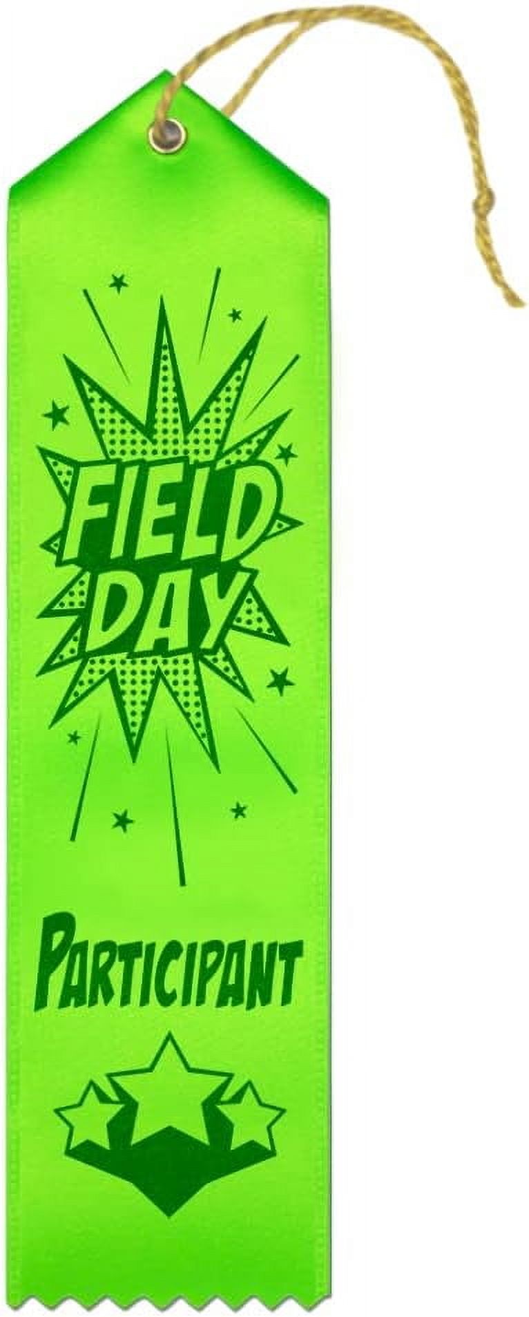 School Field Day Participant Ribbons – 100 Hot Green Ribbons with Card ...