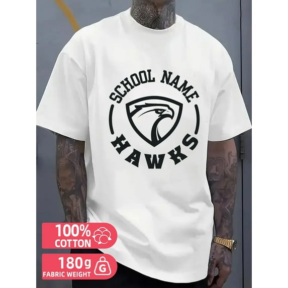 School Hawks Tee men white 180G 100% Cotton t shirts For summer Fall ...
