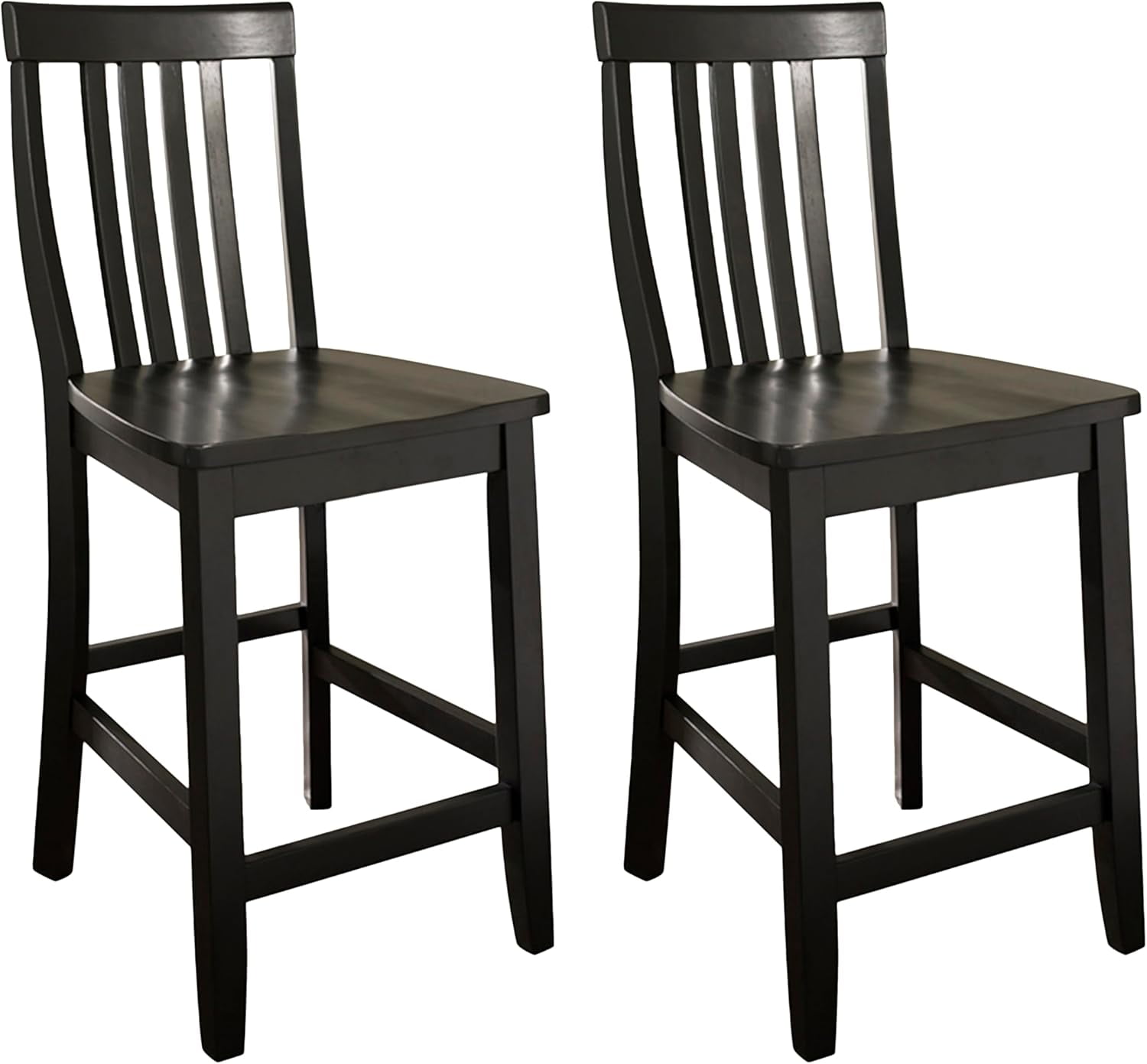 School House Wood Slat Back Counter Height Bar Stools Set of 2, Black ...