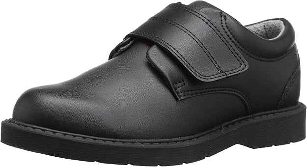 School Issue Children's Scholar Hook and Loop Black Leather Oxford ...