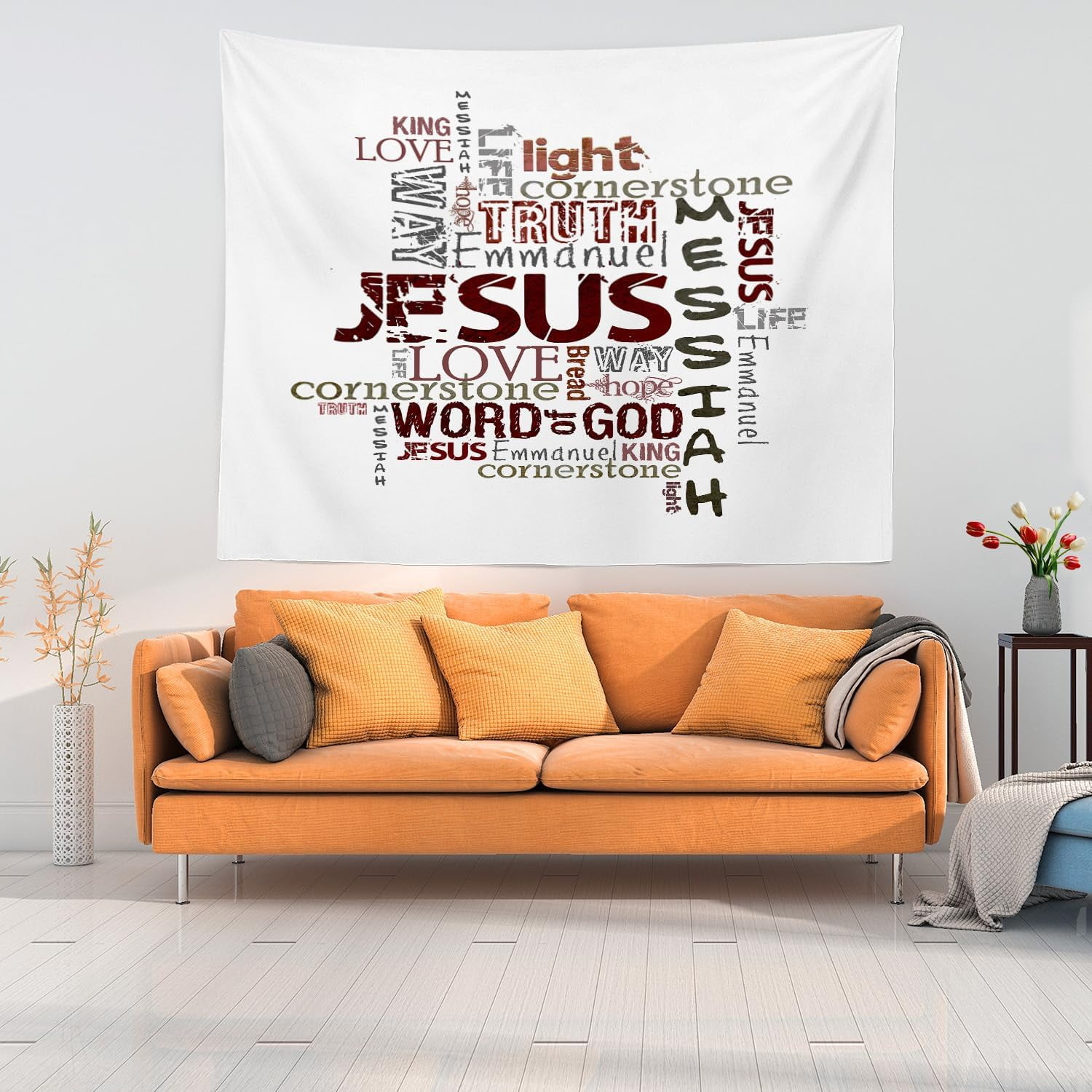 School Jesus Bible Wall Tapestry, Christian Religious Words Worship ...