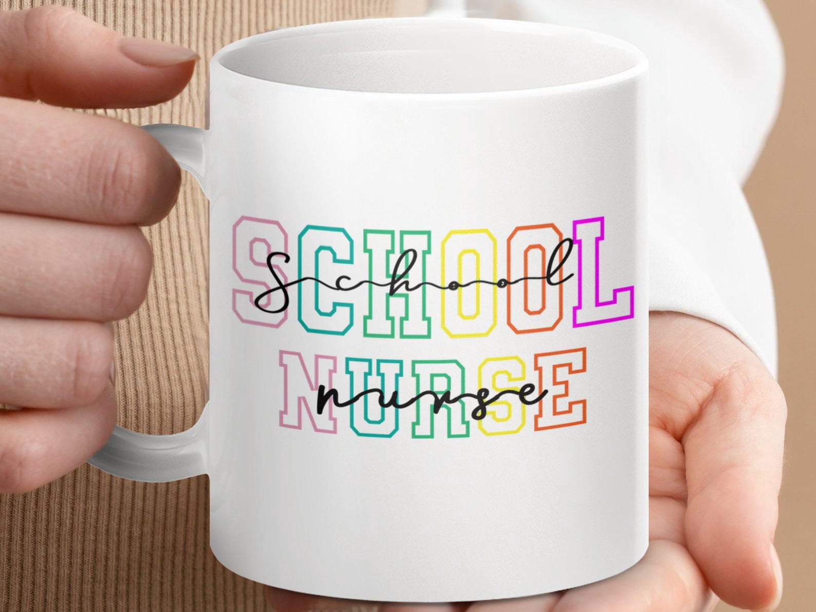 School Nurse Mug, Appreciation Gift for Nurses, Colourful School Nurse ...