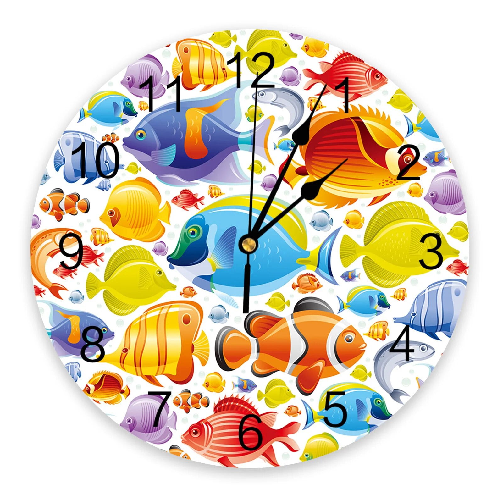 School Of Colorful Fish In Ocean Clocks Wall Home Decor Modern Kitchen ...