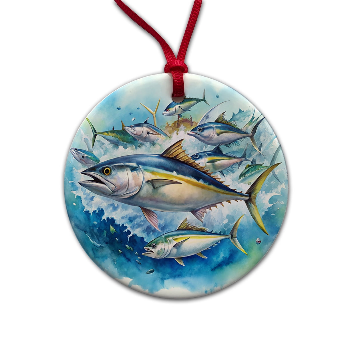 School Of Tuna Deep Sea Sport Fishing Watercolor Christmas Tree Holiday ...
