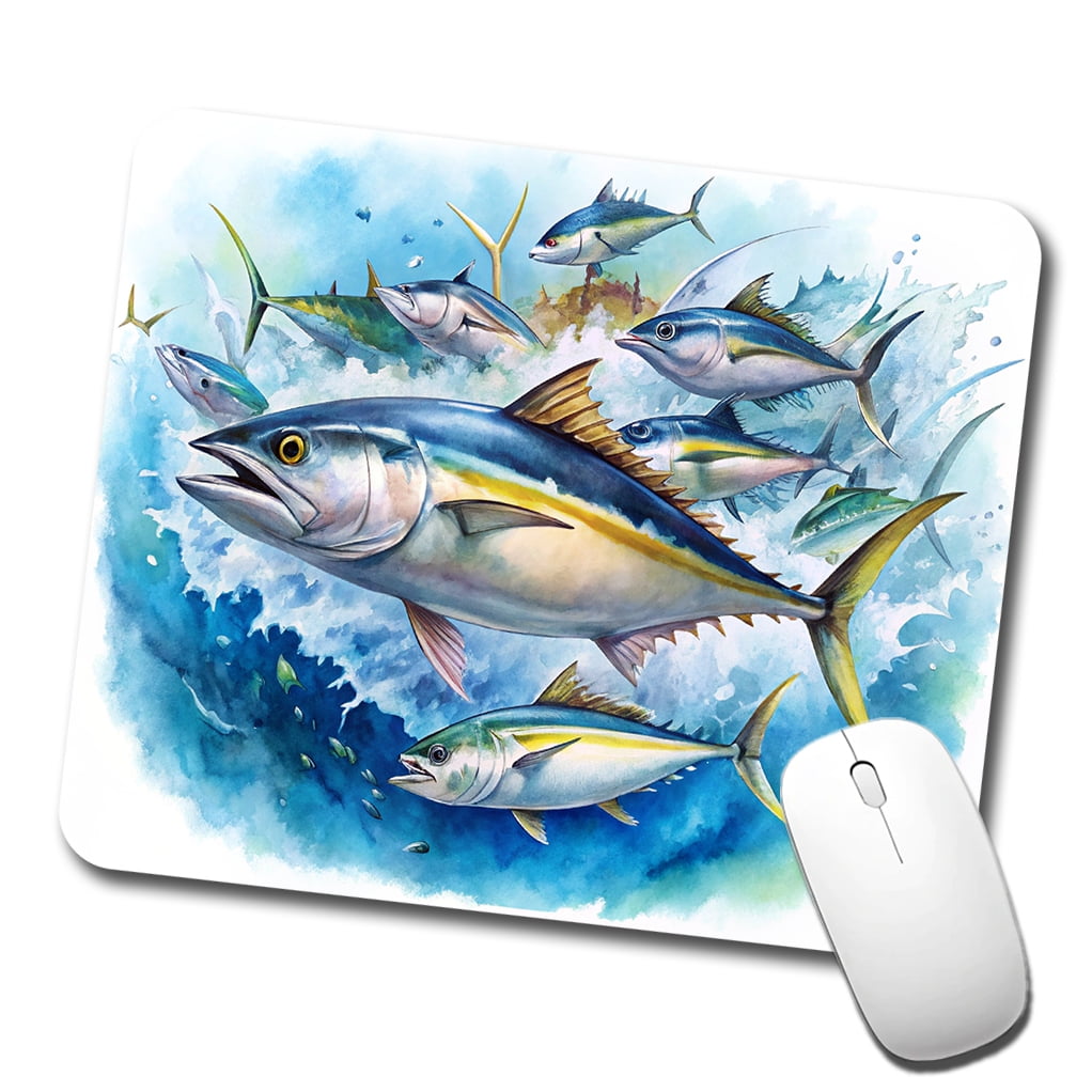 School Of Tuna Deep Sea Sport Fishing Watercolor Mouse Pad Low Profile ...