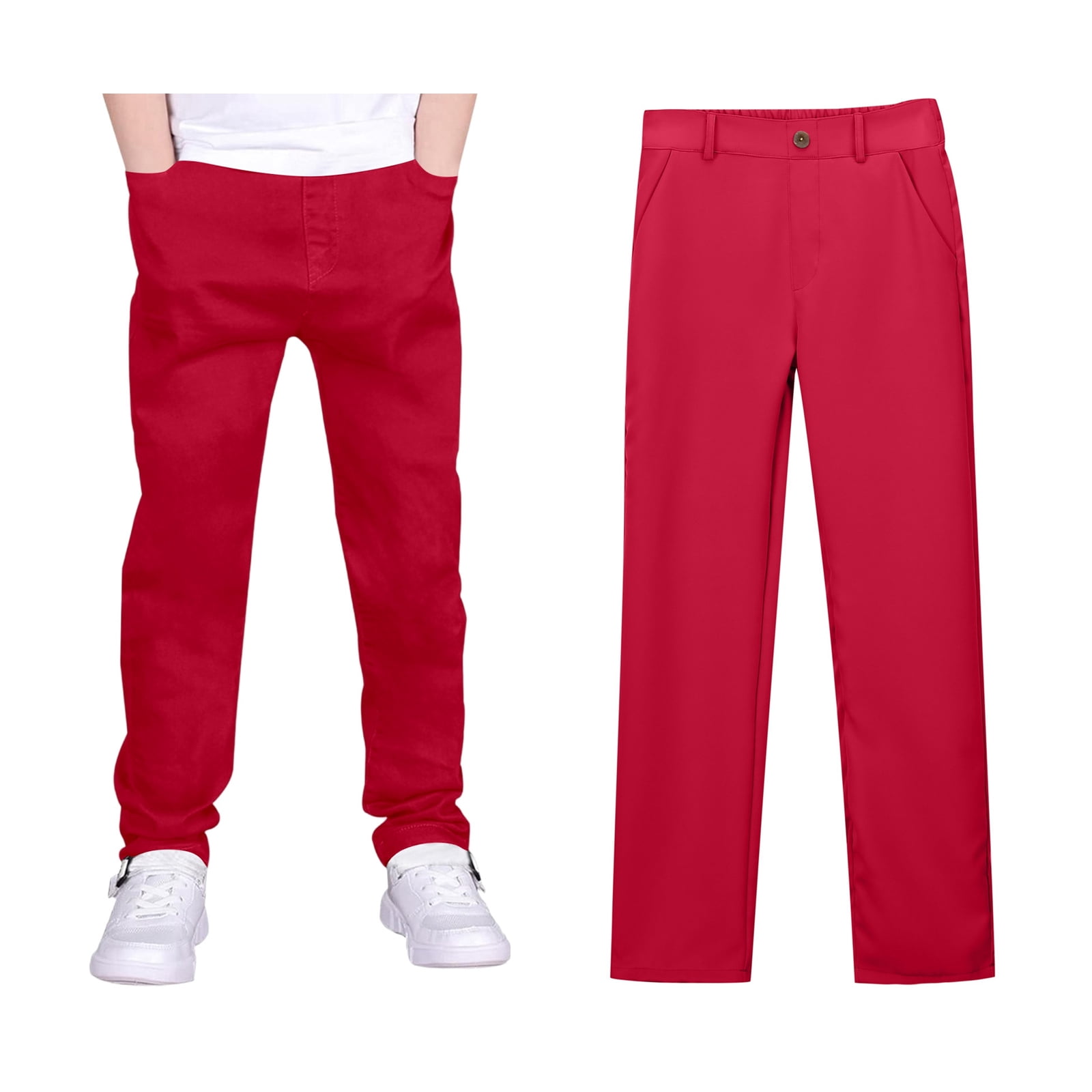 School Pants for Boys Pull On Chino Pants with Pockets Straight Pants ...