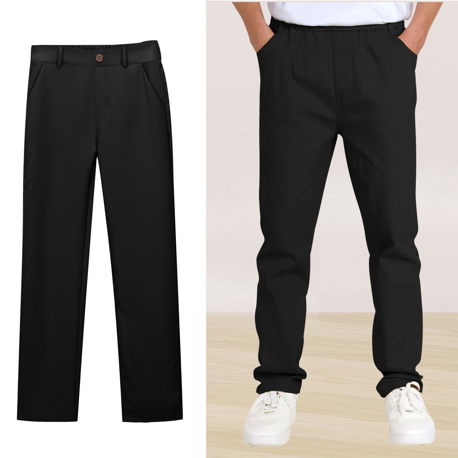 School Pants for Boys Straight Pants with Pockets Pull On Chino Pants ...