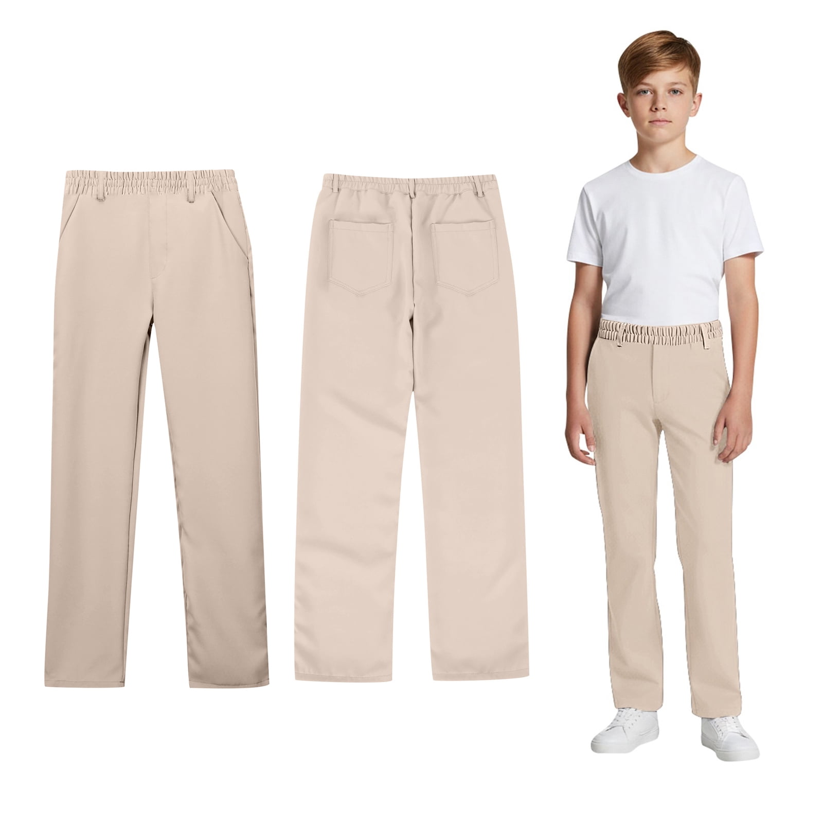School Pants for Boys Straight Pants with Pockets Pull On Chino Pants ...